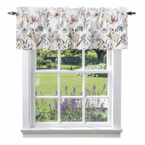 Colorful Flower Leaves Abstract Style Valances for Windows,Rod Pocket ...