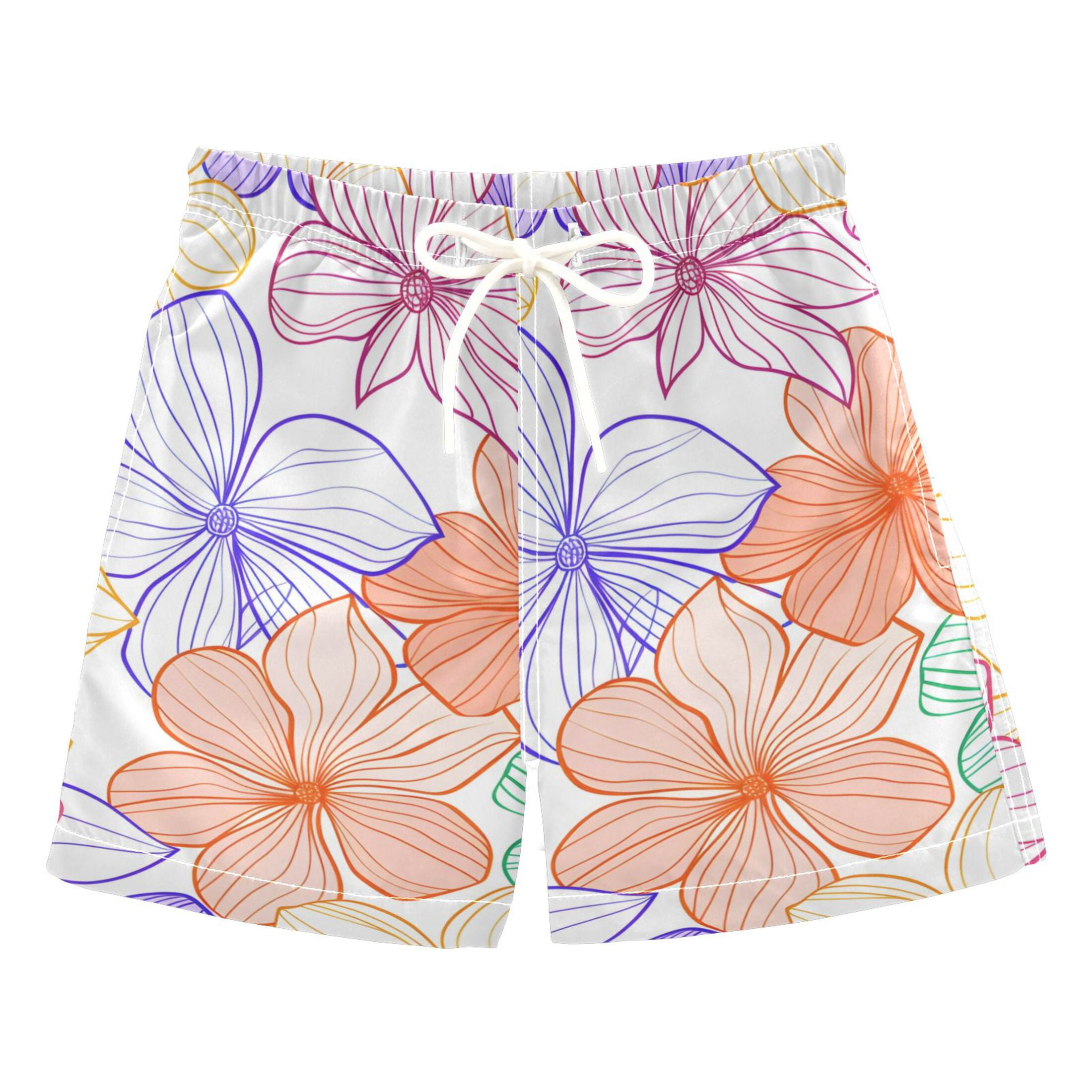Colorful Flower Line Painting Boys' Swim Trunks Board Shorts Beach ...