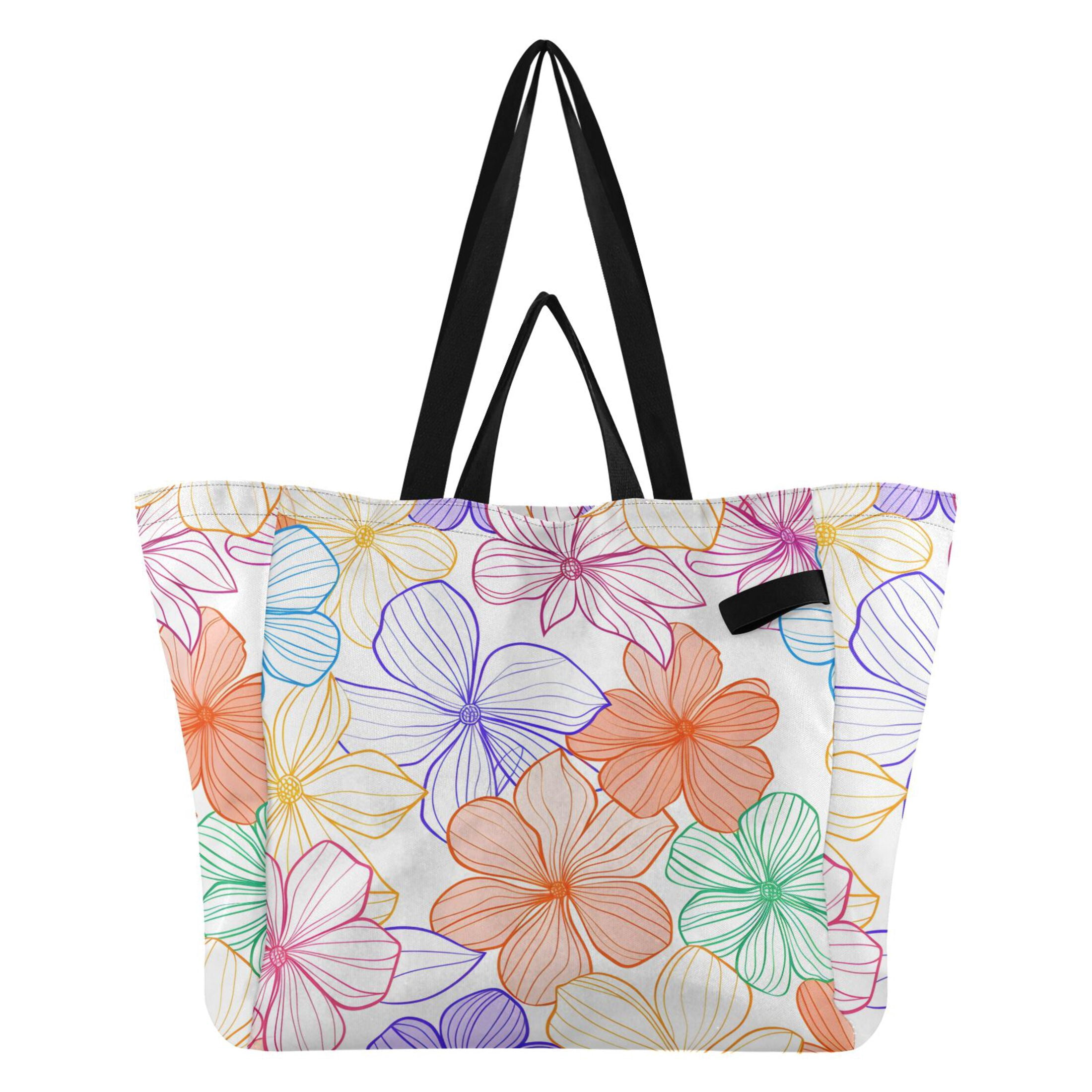 Colorful Flower Line Painting Foldable Canvas Tote Bags Reusable ...