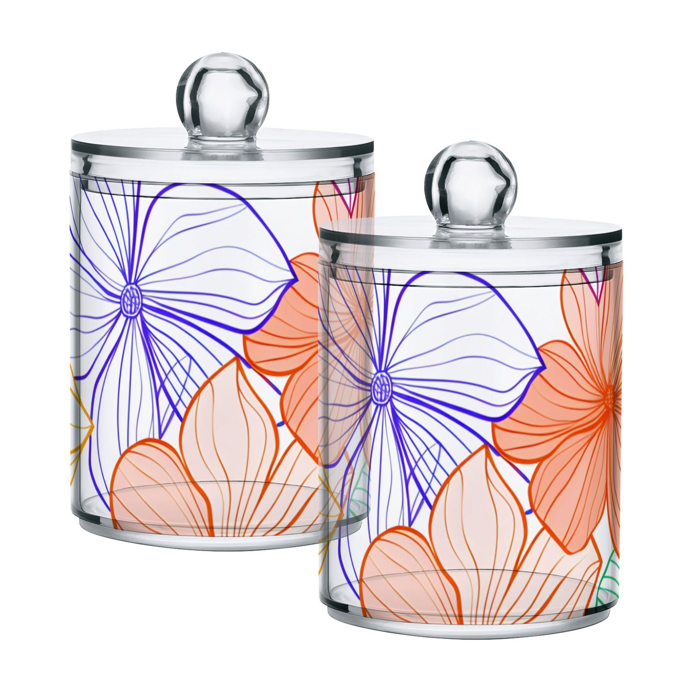 Colorful Flower Line Painting Translucent Plastic Cans Storage ...
