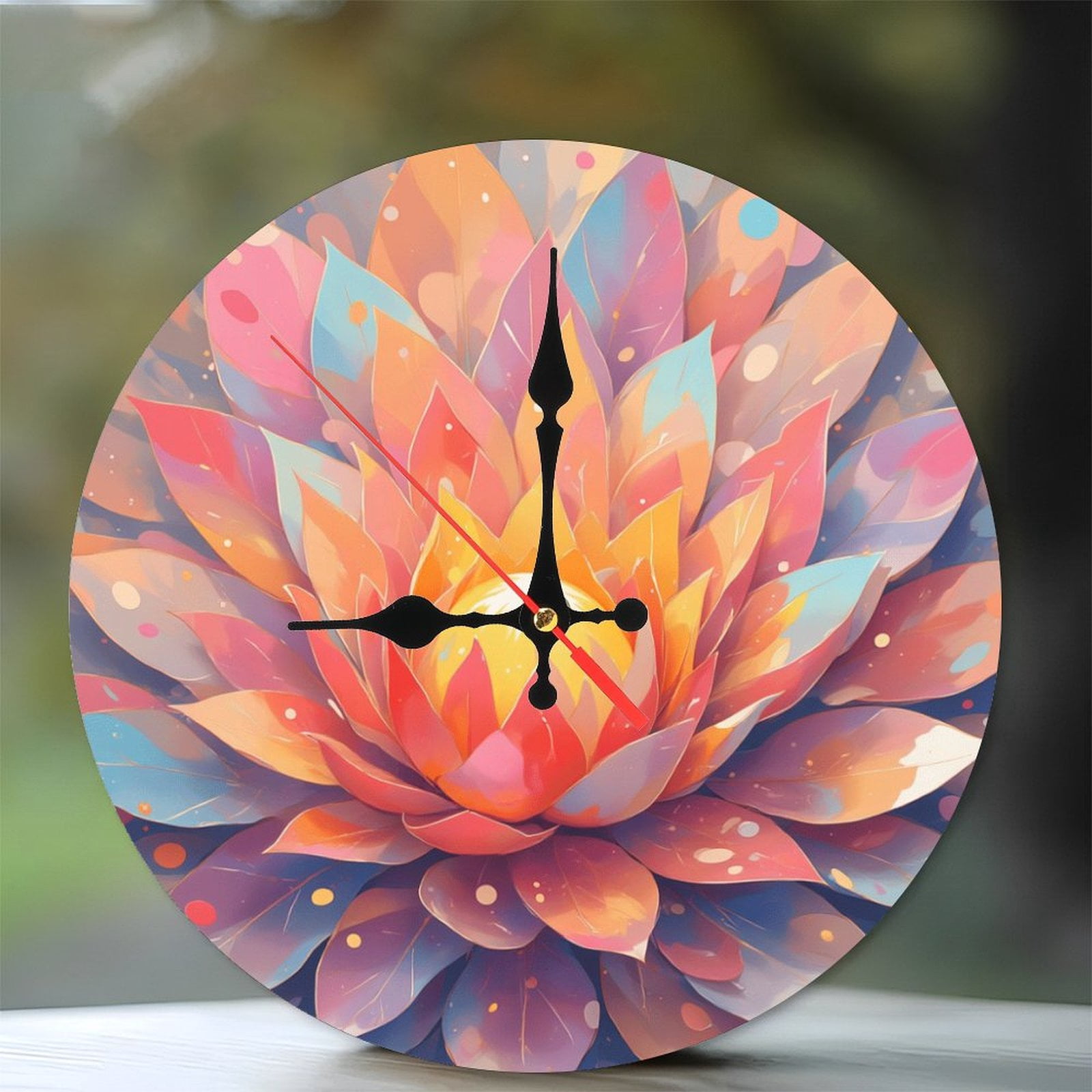 Colorful Flower Lotus Art Print Home Decor 10-Inch Silent Wooden Wall ...