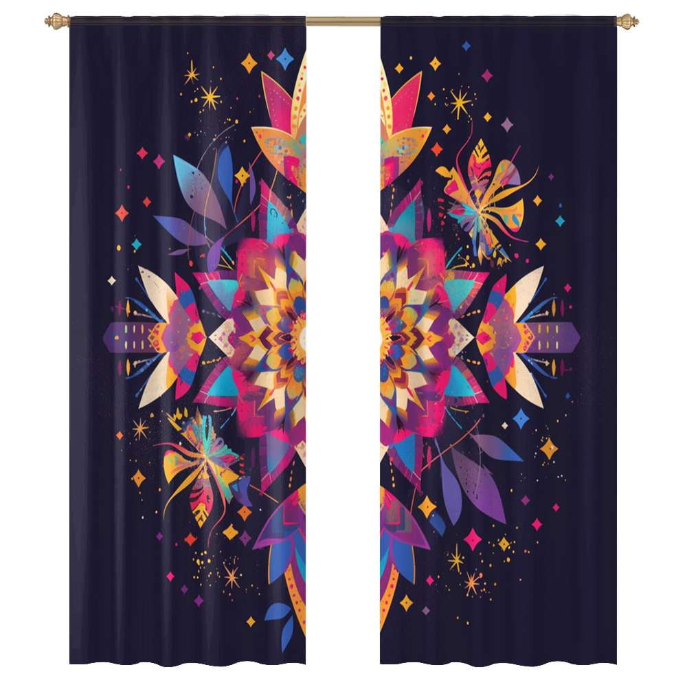 Colorful Flower Mandala Modern Tulle Window Curtains for Living Room ...