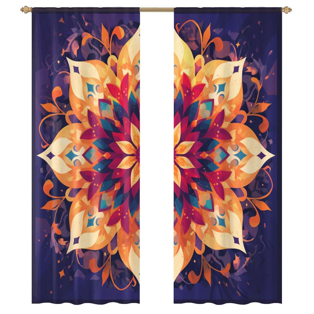 Colorful Flower Mandala Sheer Voile Curtain Window Tulle Curtains For ...