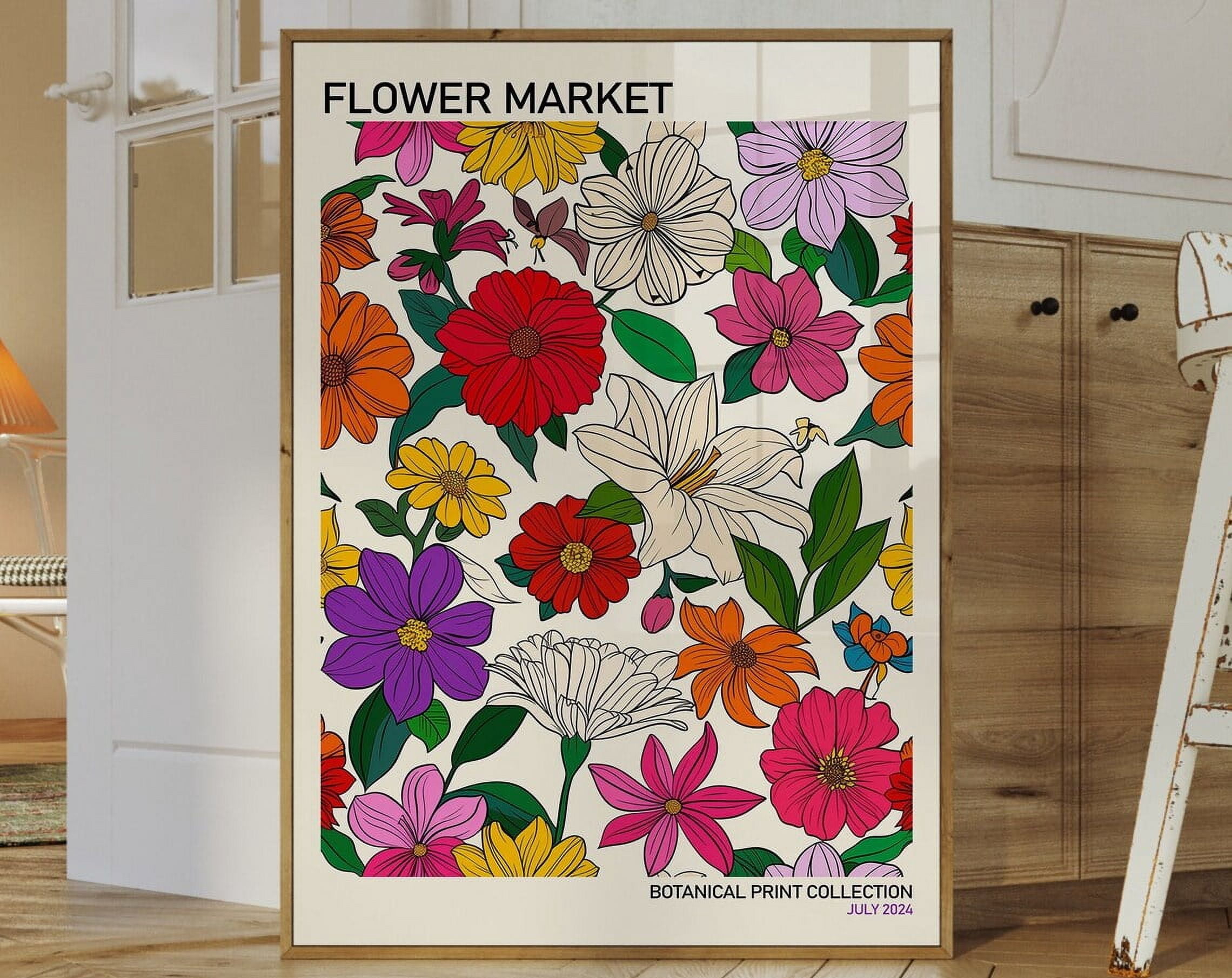 Colorful Flower Market Print, Botanical Print, Modern Floral Poster ...
