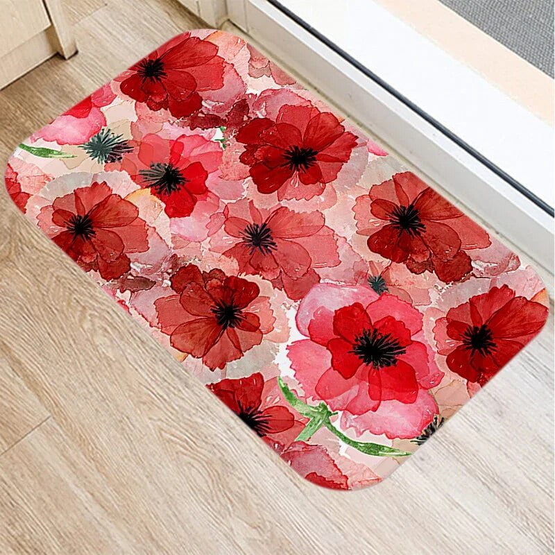 Colorful Flower Pattern Kitchen Entrance Door Mat Coral Velvet Carpet ...