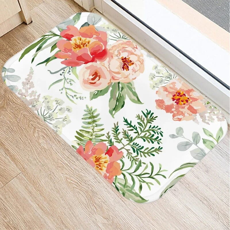 Colorful Flower Pattern Kitchen Entrance Door Mat Coral Velvet Carpet ...