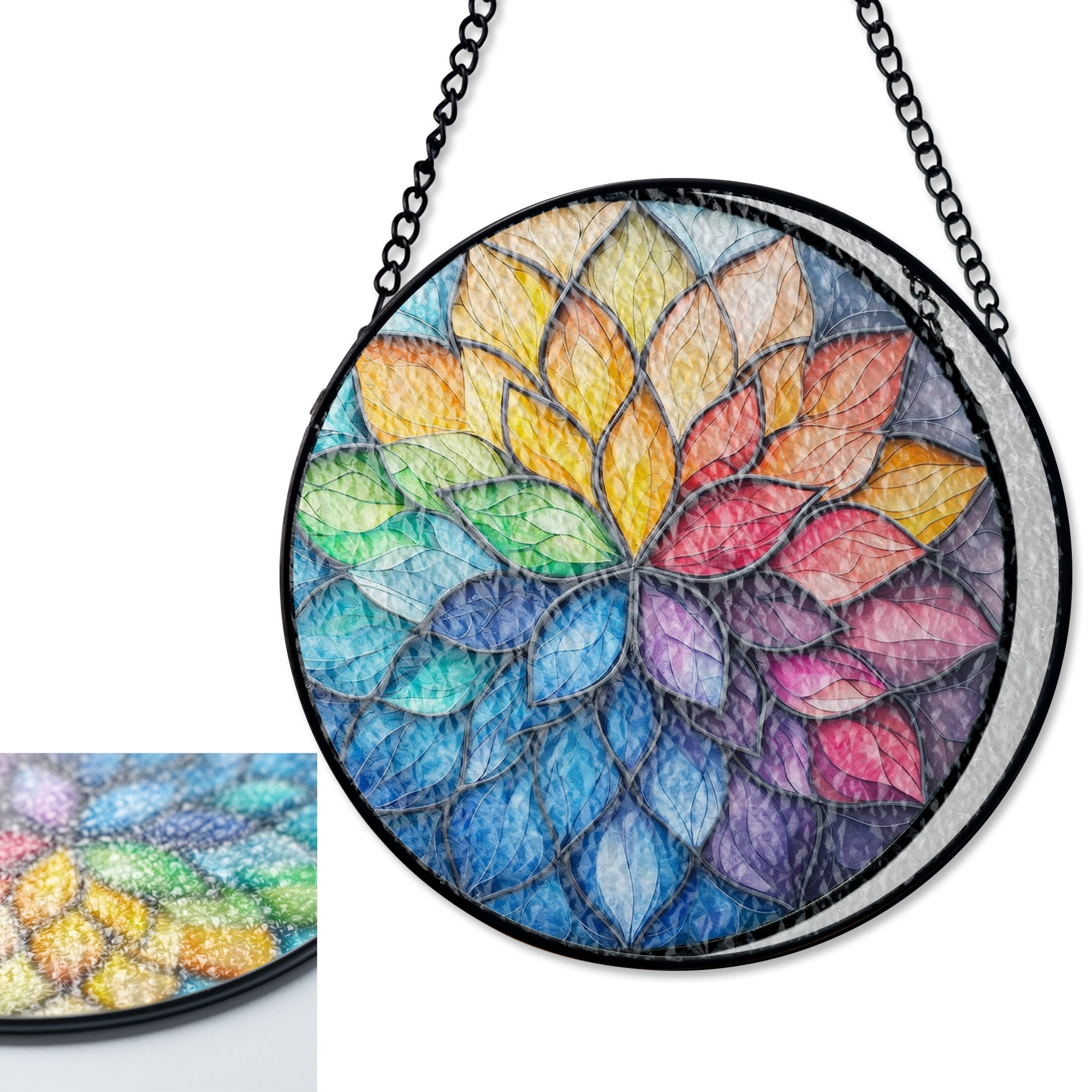 Colorful Flower Petals Stained Glass Suncatcher, Diamond Window Panel ...
