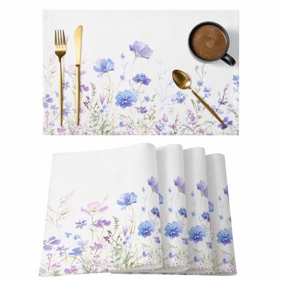 Colorful Flower Placemats Set of 4, Spring Purple Lavender Floral ...