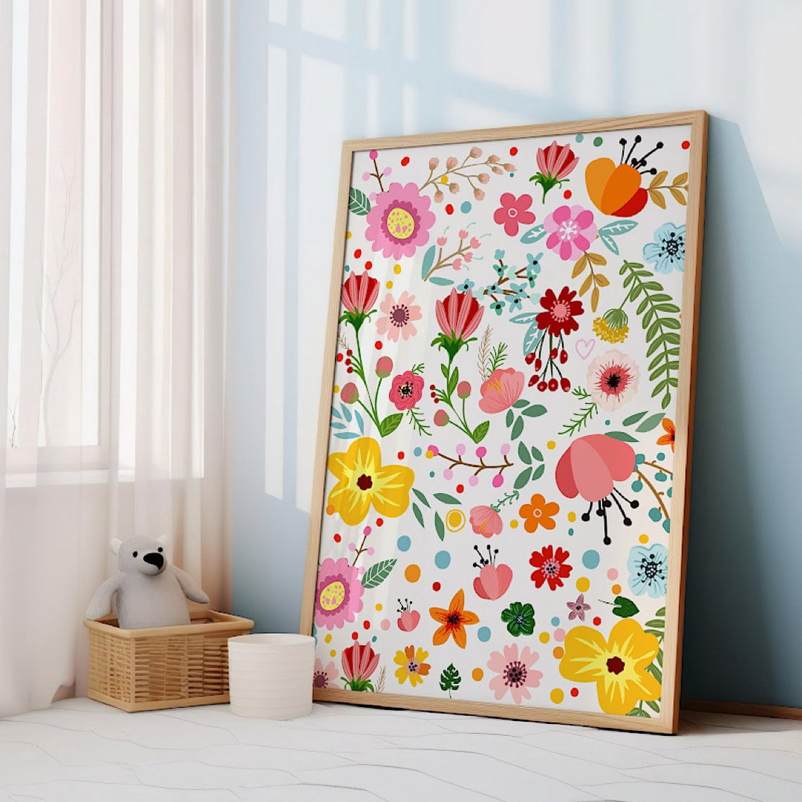 Colorful Flower Poster, Flower Wall Art, Pink Flowers Poster, Flower ...