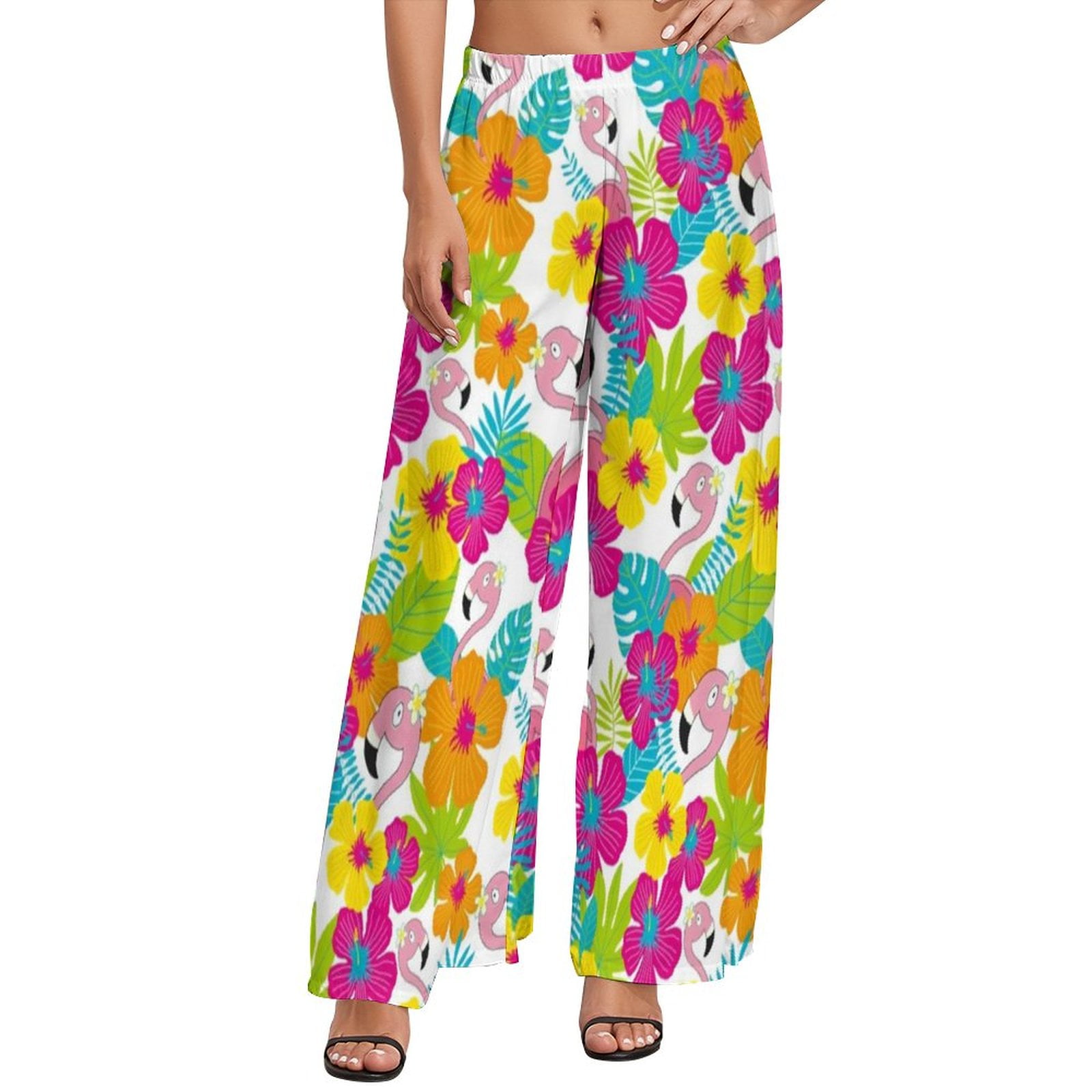 Colorful Flower Power Pants Vintage Hippy Print Casual Wide Leg Pants Women Oversized Streetwear ...