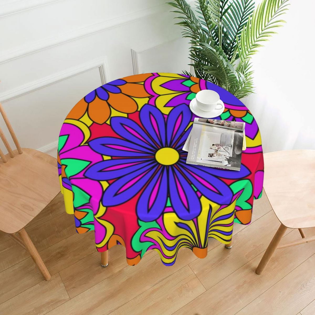 Colorful Flower Power Tablecloth Bright Hippy Style Restaurant ...