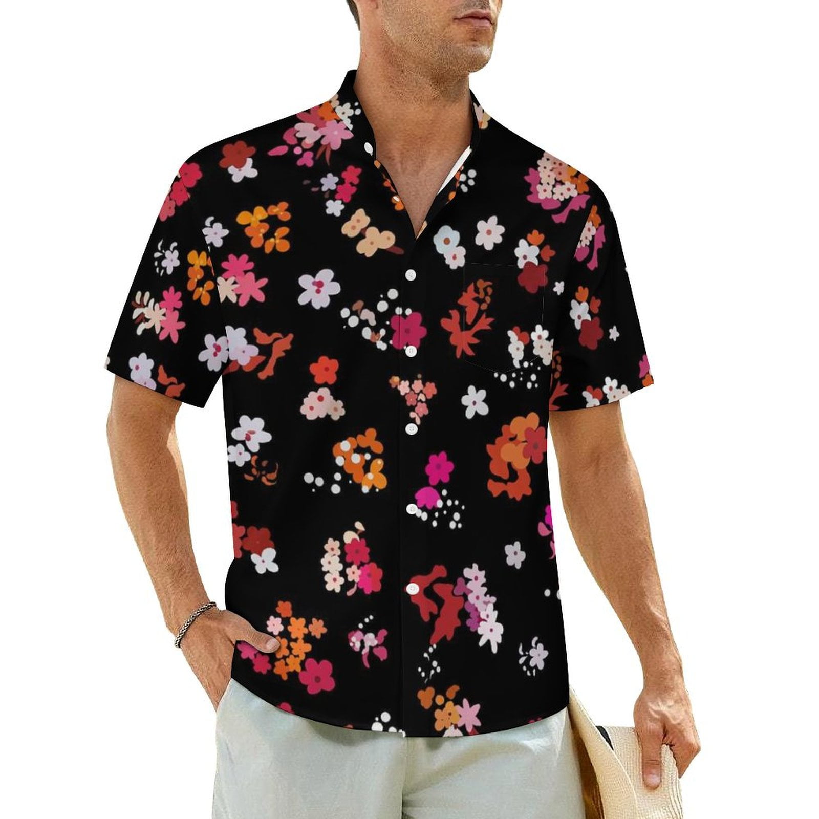 Colorful Flower Print Summer Shirt Men Vacation Retro Floral Casual ...