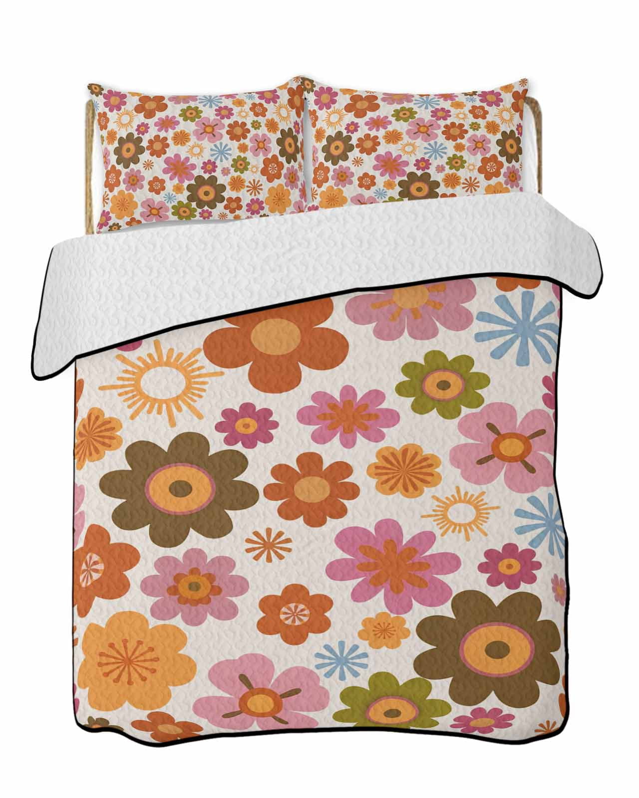 Colorful Flower Quilts Bedding Set California King Boho Style Retro ...