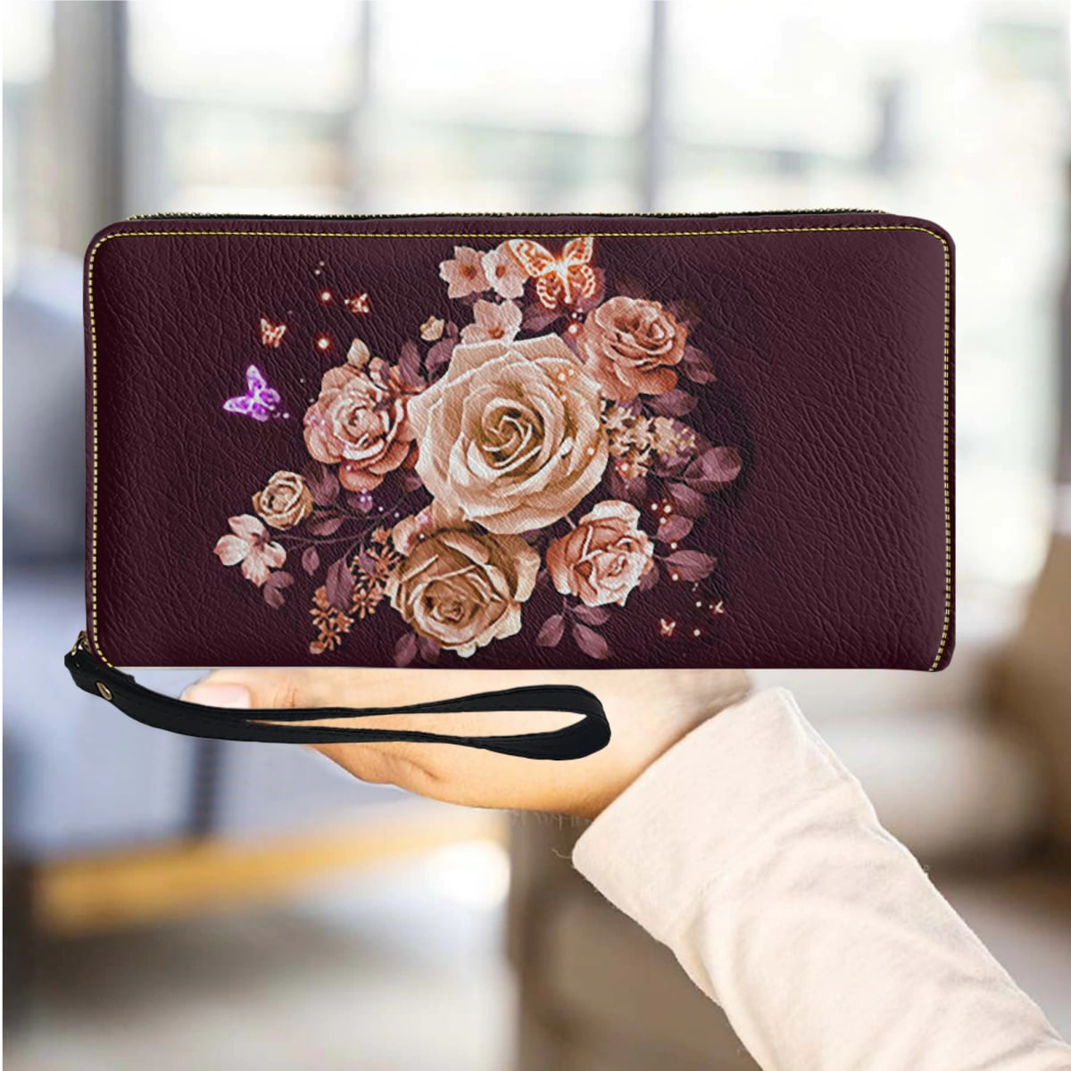 Colorful Flower Rose Design Leather Women Wallets Casual Travel Slim ...