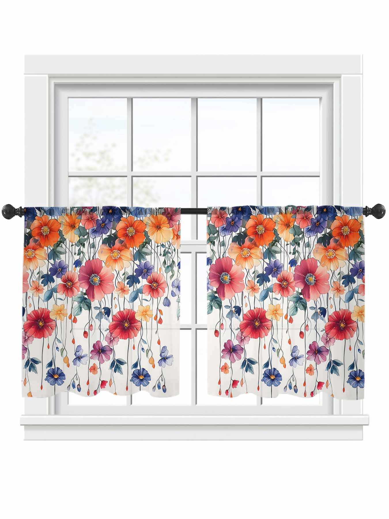 Colorful Flower Sheer Curtains 2 Panels Set Spring Red Pink Orange ...
