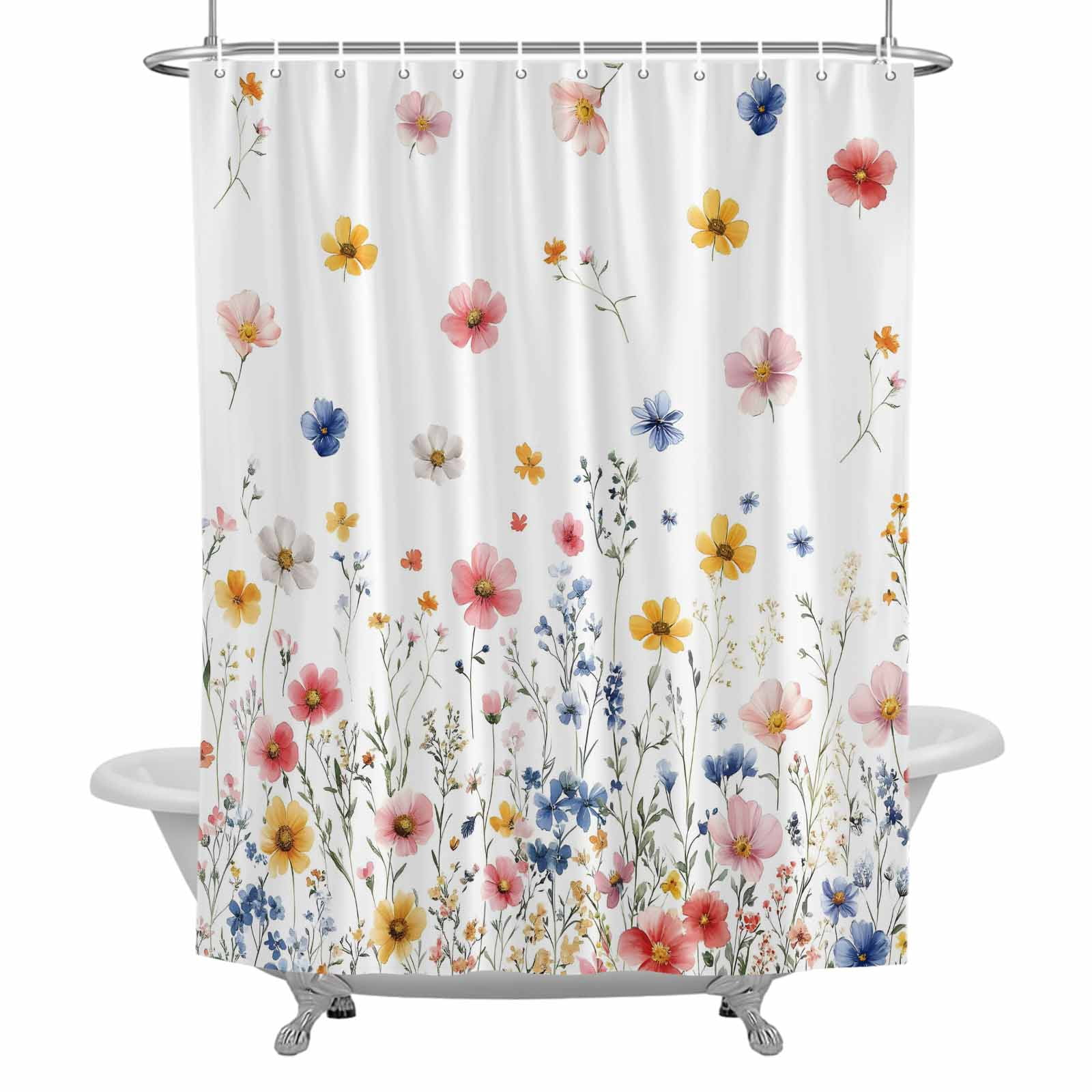 Colorful Flower Shower Curtain for Bathroom, Spring Farm Pink Blue ...