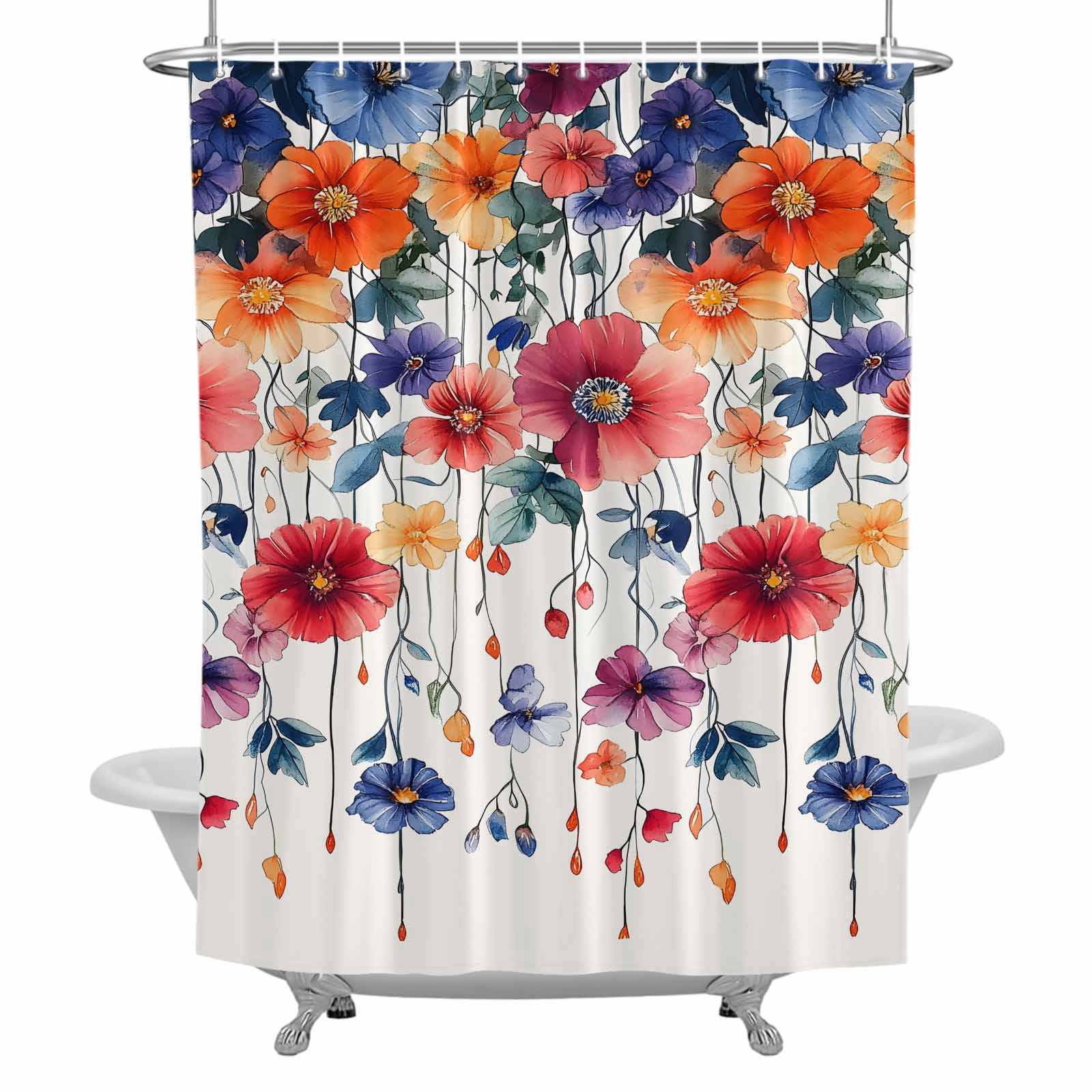 Colorful Flower Shower Curtain for Bathroom, Spring Red Pink Orange ...