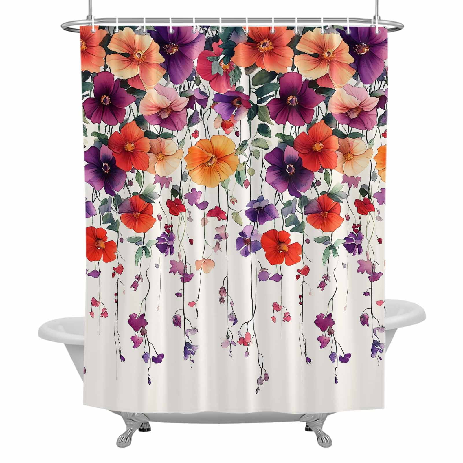 Colorful Flower Shower Curtain for Bathroom, Spring Red Purple Yellow ...