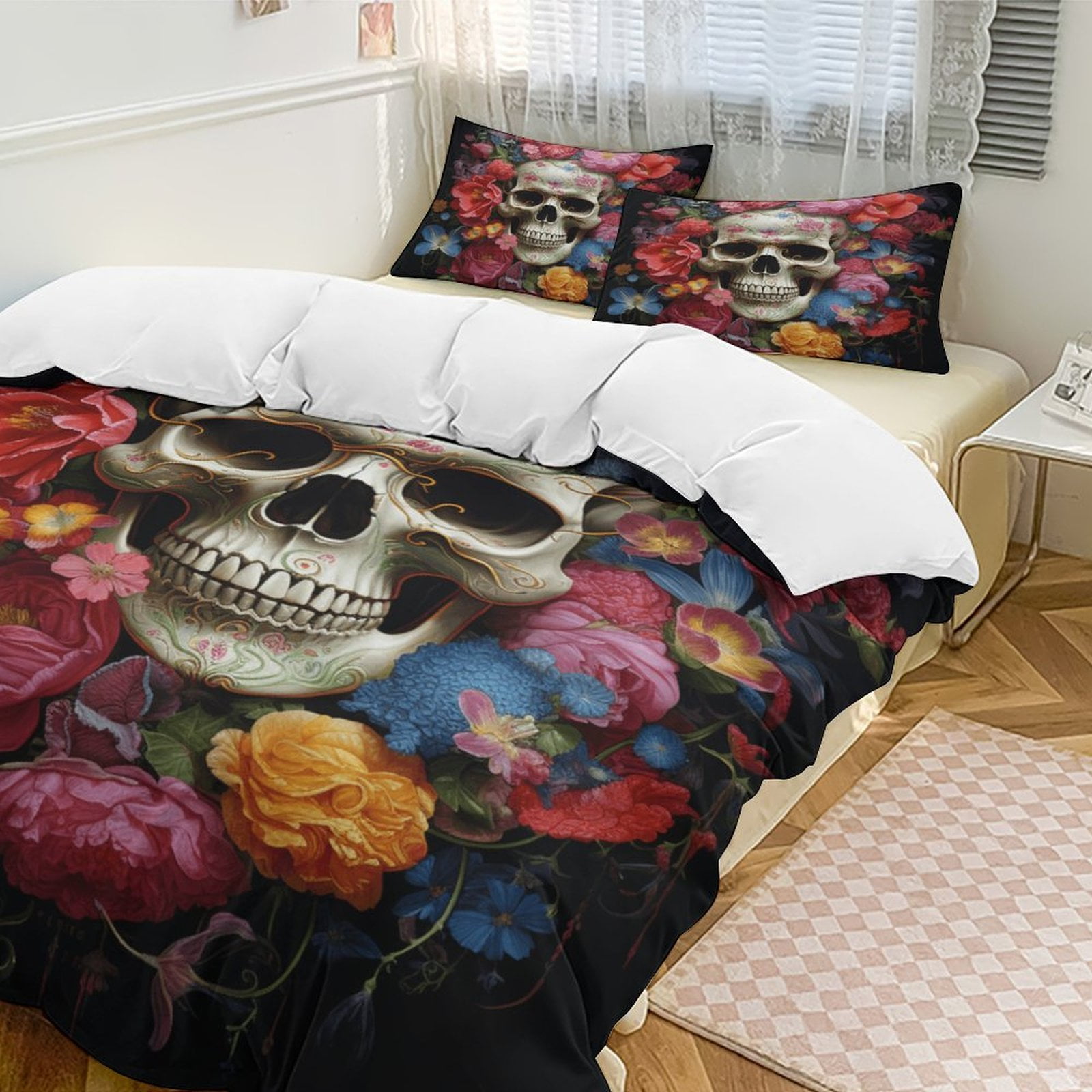 Colorful Flower Skull 3D Duvet Cover Set Quilt Cover Theme of Kid Boy ...
