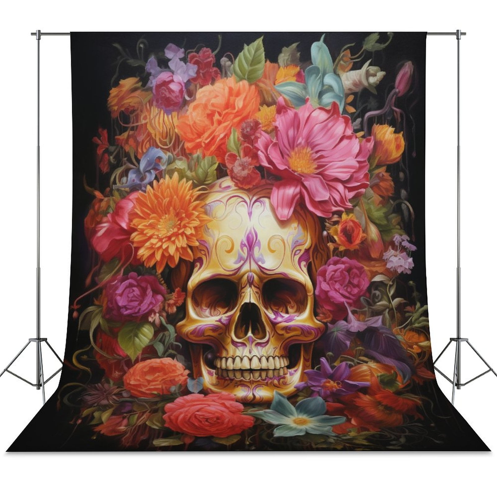 Colorful Flower Skull Backdrop Background for Photography Photo Booth ...