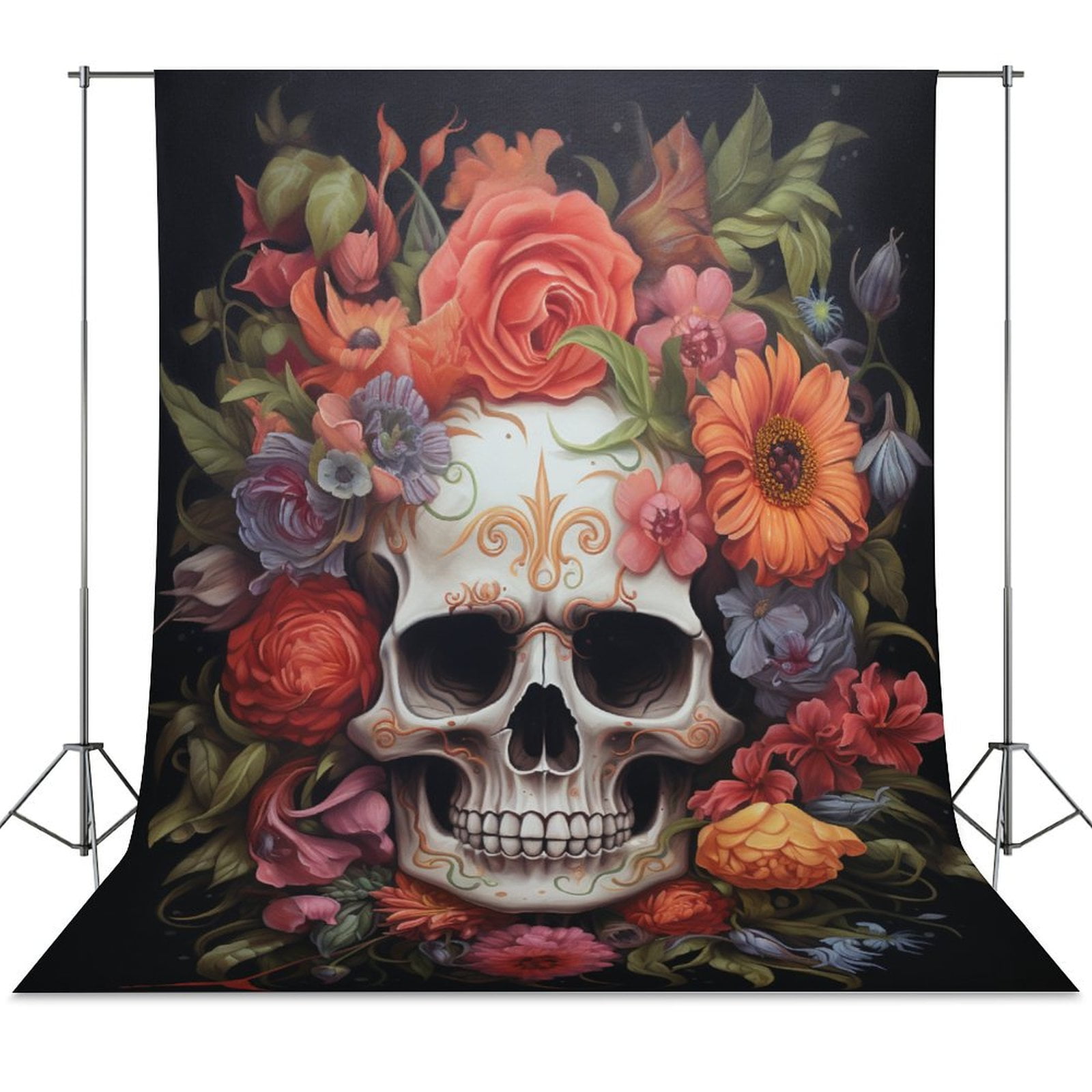 Colorful Flower Skull Backdrop Background for Photography Photo Booth Backdrop for Photoshoot ...