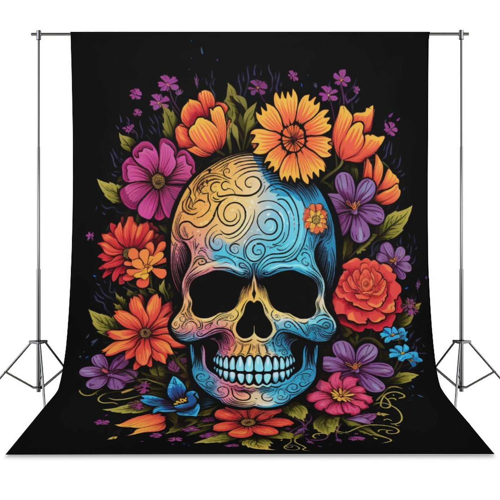 Colorful Flower Skull Backdrop Background for Photography Photo Booth ...