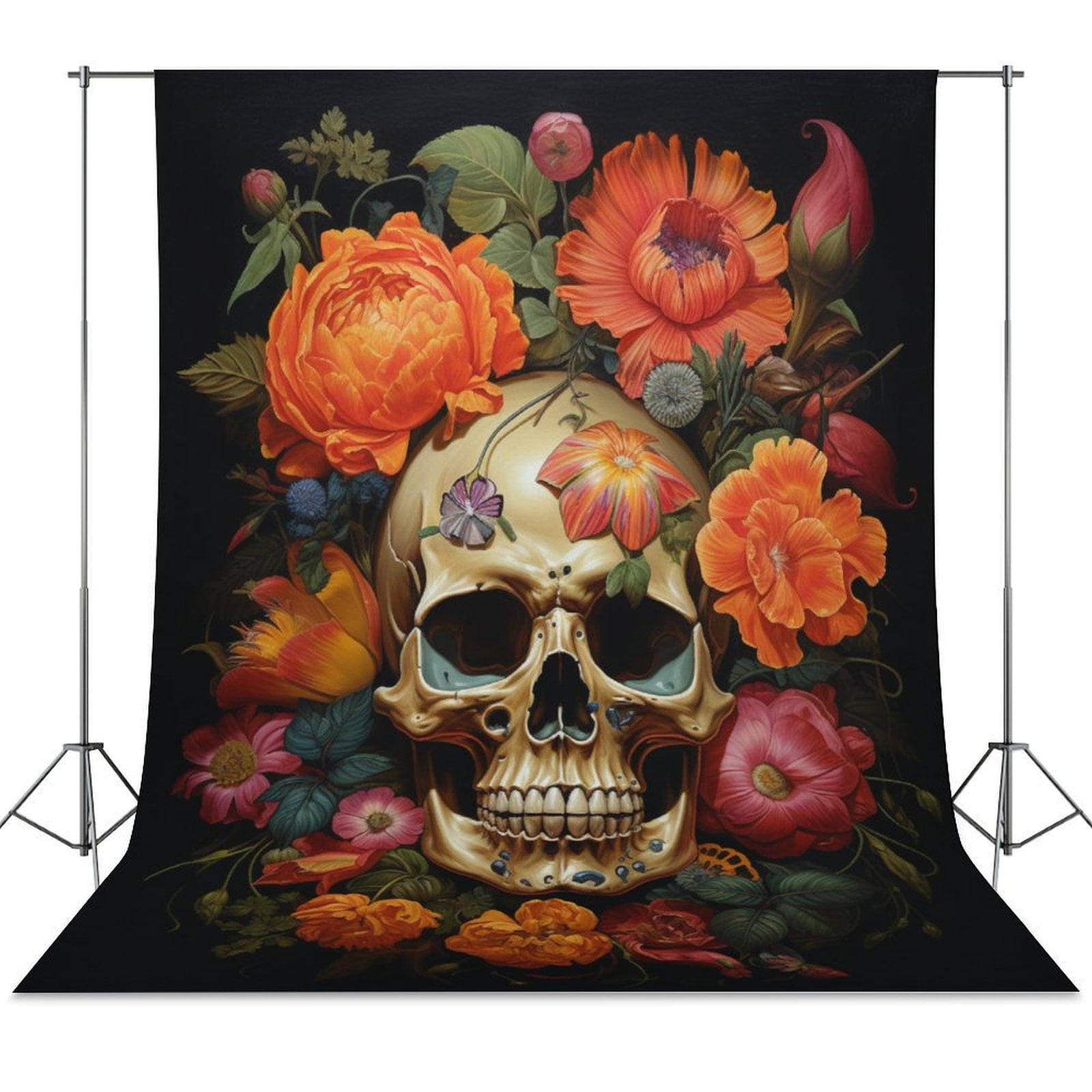 Colorful Flower Skull Backdrops for Photography Kids Adult Photo Booth Video Shoot Vinyl Studio ...
