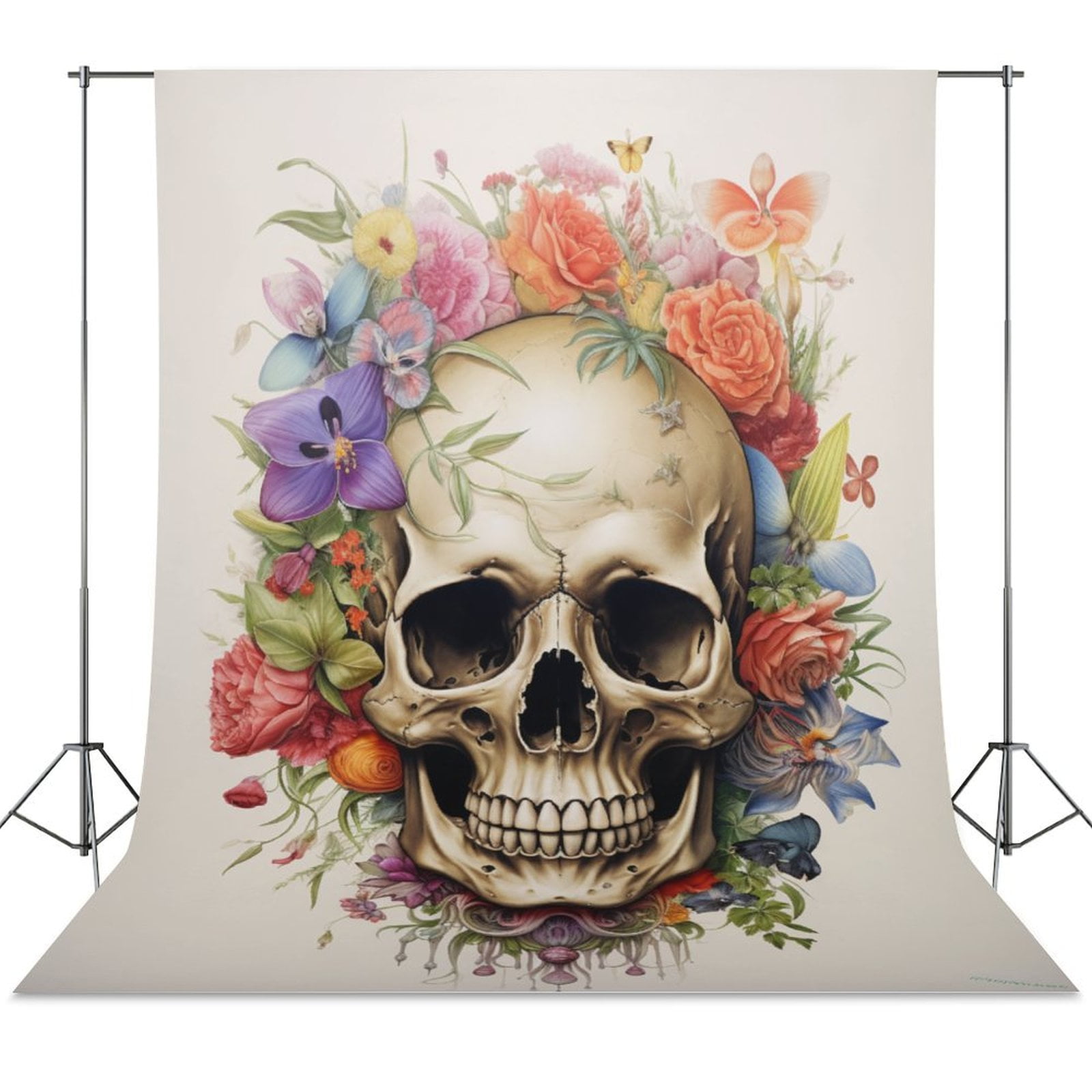 Colorful Flower Skull Backdrops for Photography Kids Adult Photo Booth Video Shoot Vinyl Studio ...