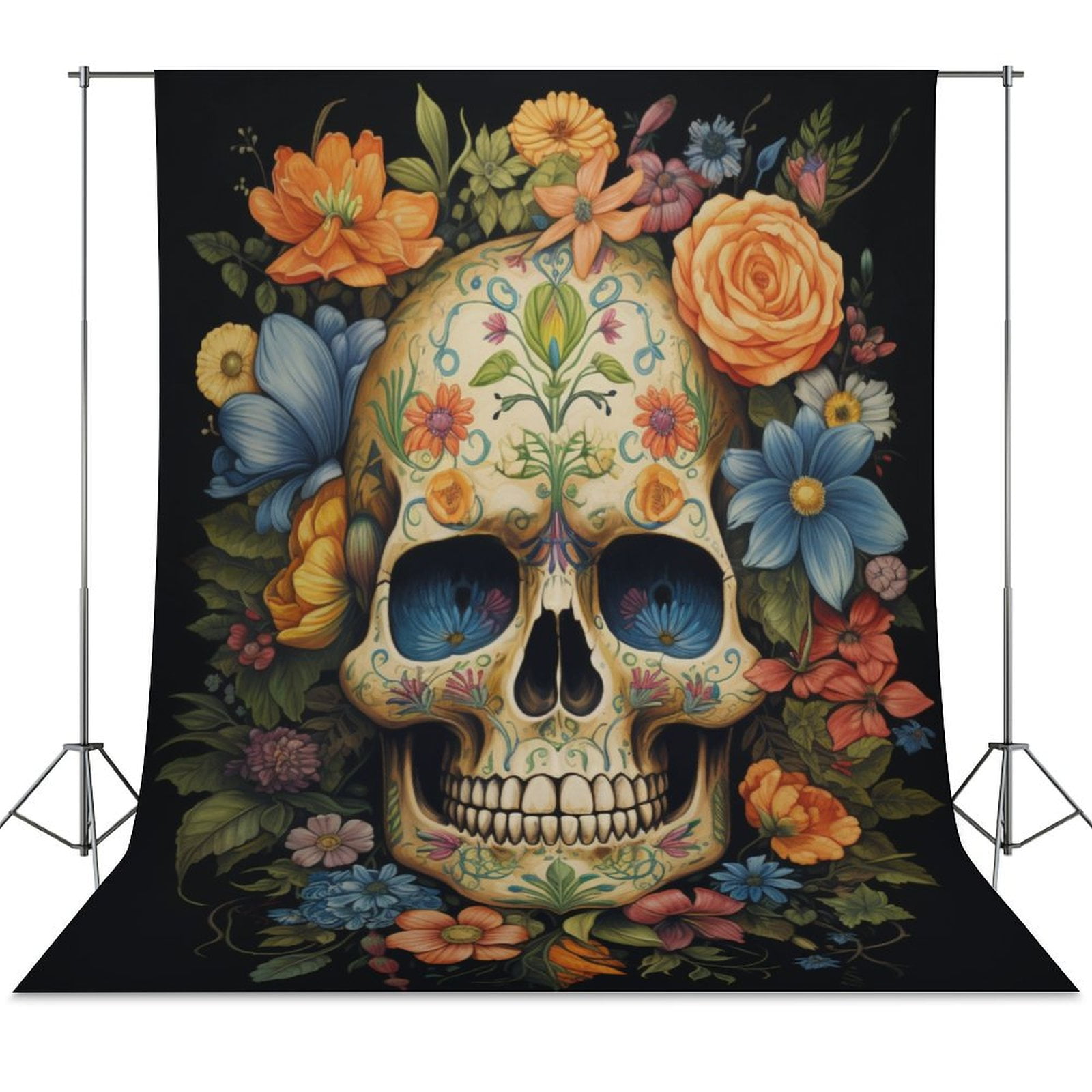 Colorful Flower Skull Backdrops for Photography Kids Adult Photo Booth Video Shoot Vinyl Studio ...