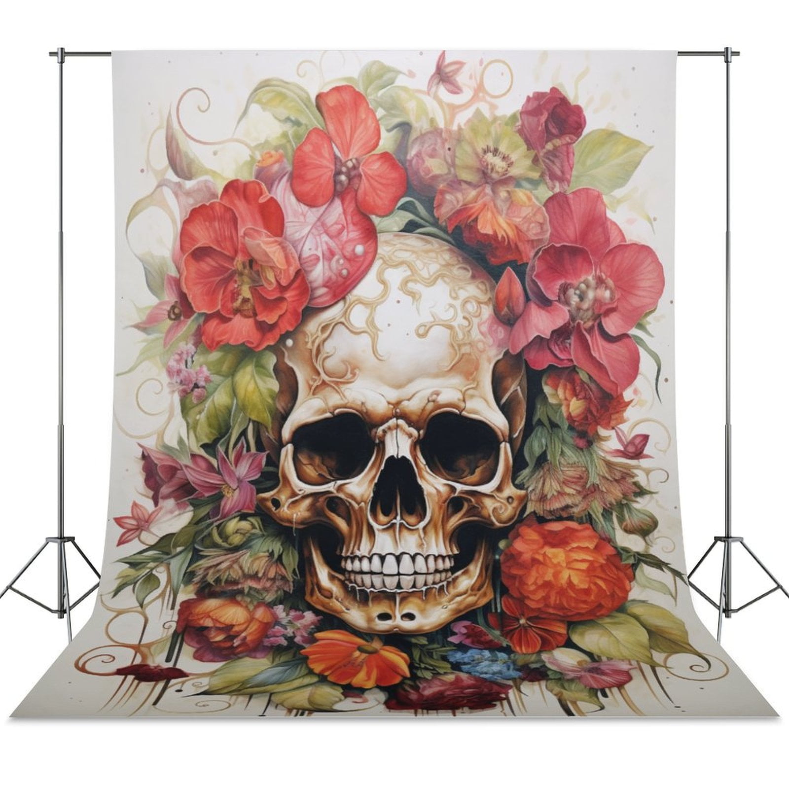 Colorful Flower Skull Backdrops for Photography for Party Backdrop ...