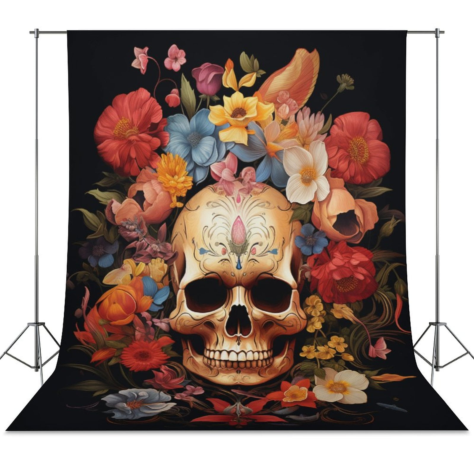 Colorful Flower Skull Spring Backdrop Backdrops for Photography Photo ...