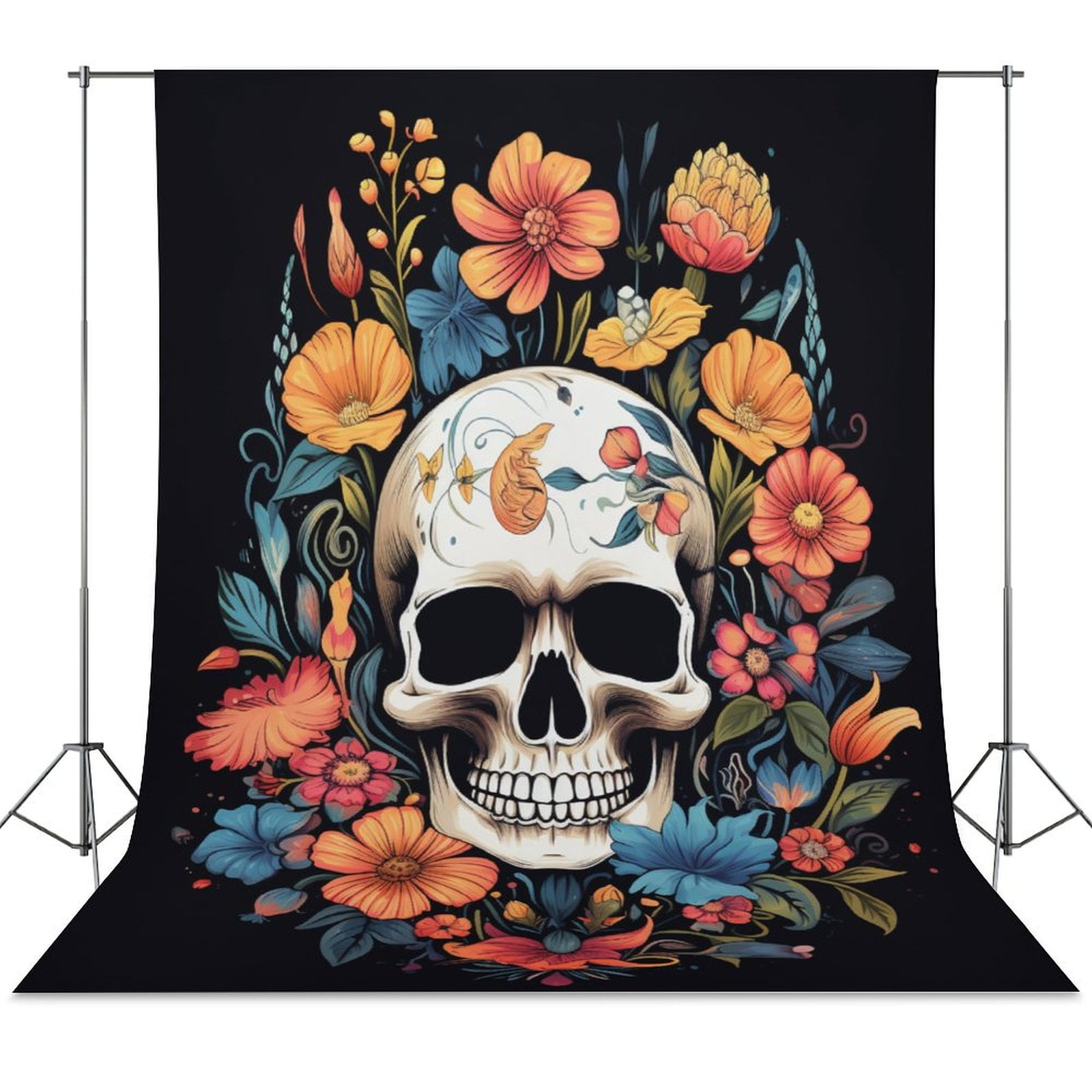 Colorful Flower Skull Spring Wall Backdrop Background Floral Backdrops ...