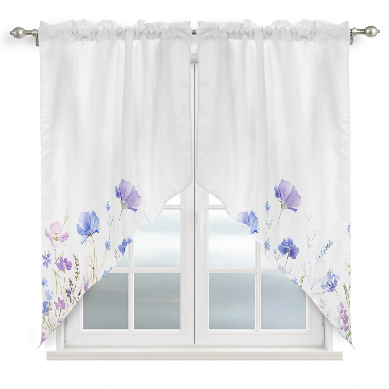 Colorful Flower Swag Curtain Valance for Window 2 Panels Spring Purple ...