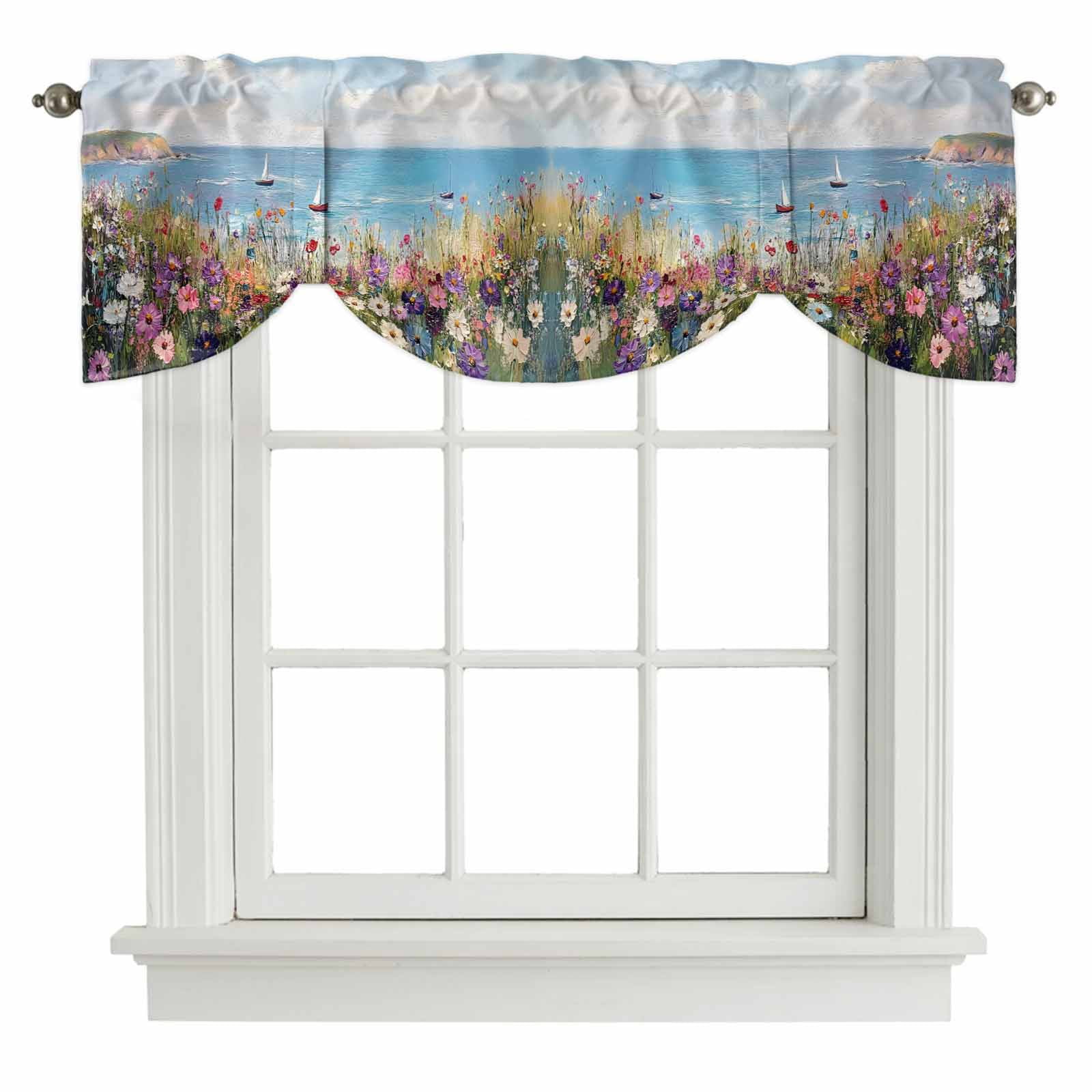 Colorful Flower Tie Up Valance for Windows, Purple Floral Spring Vine ...