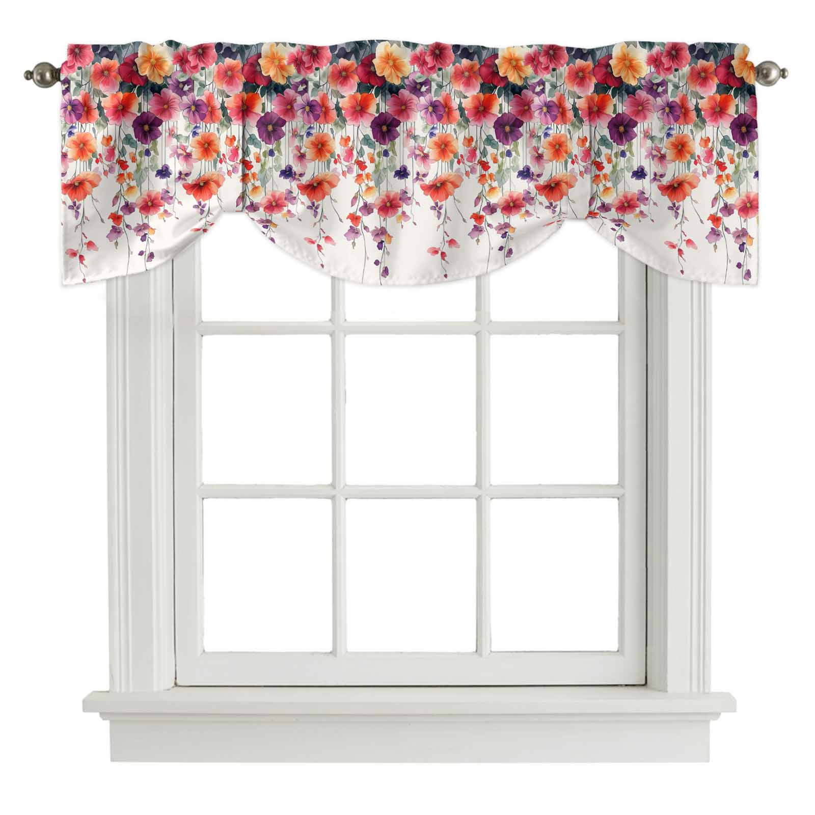 Colorful Flower Tie Up Valance for Windows, Spring Red Purple Yellow ...