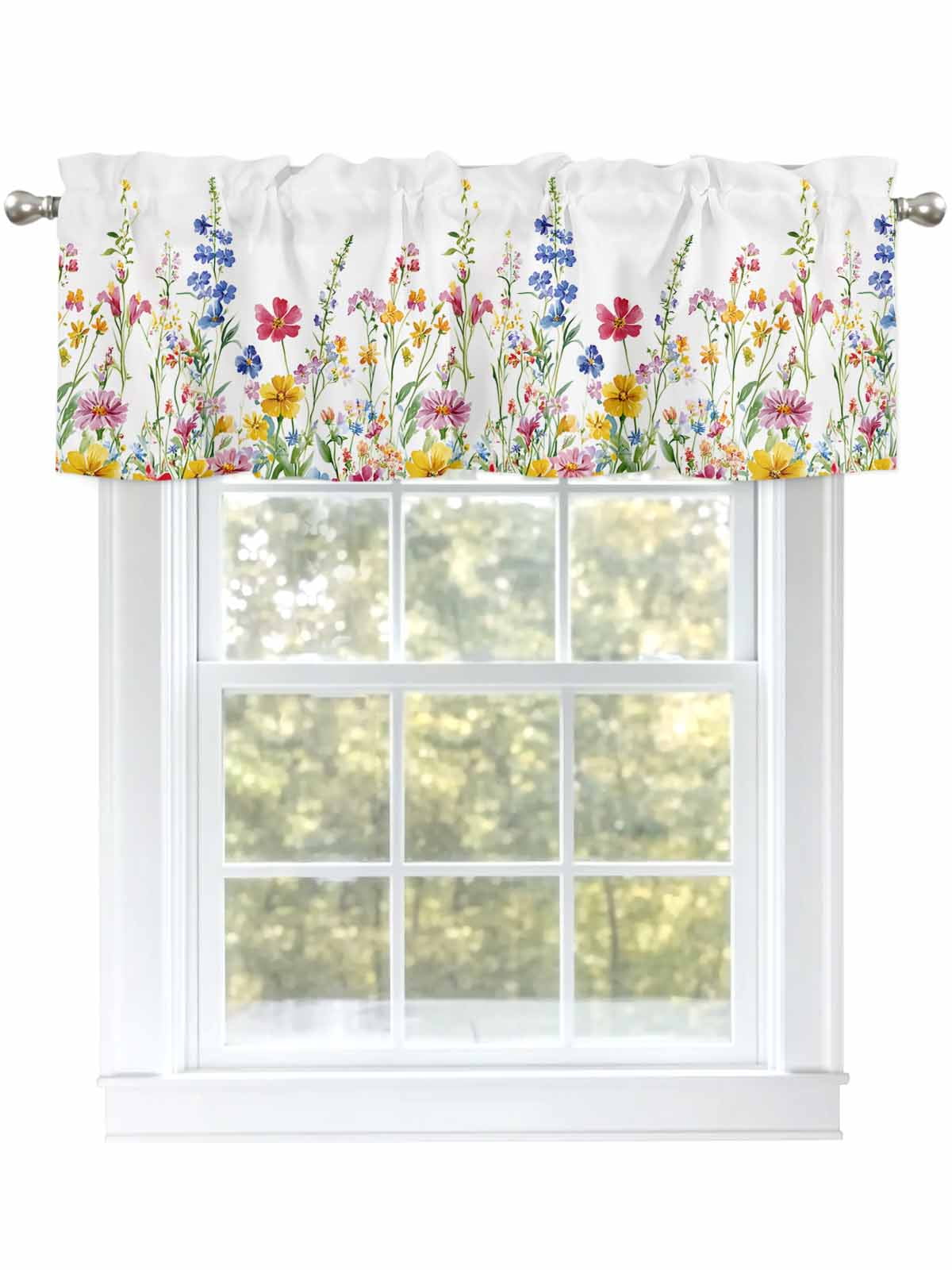 Colorful Flower Valances for Windows, Rod Pocket Kitchen Valance ...