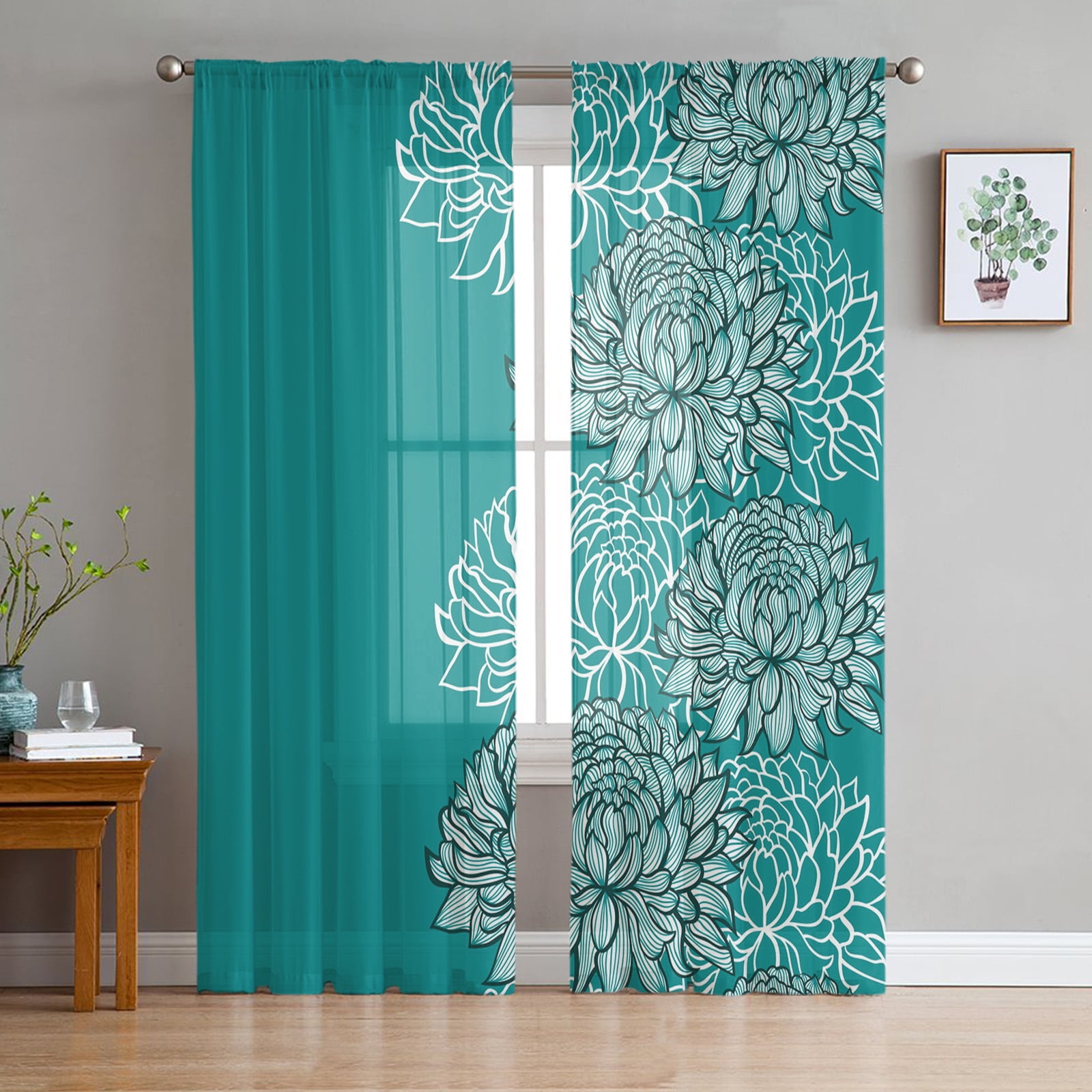 Colorful Flower Vector Sheer Curtains for Living Room Tulle Curtain for ...