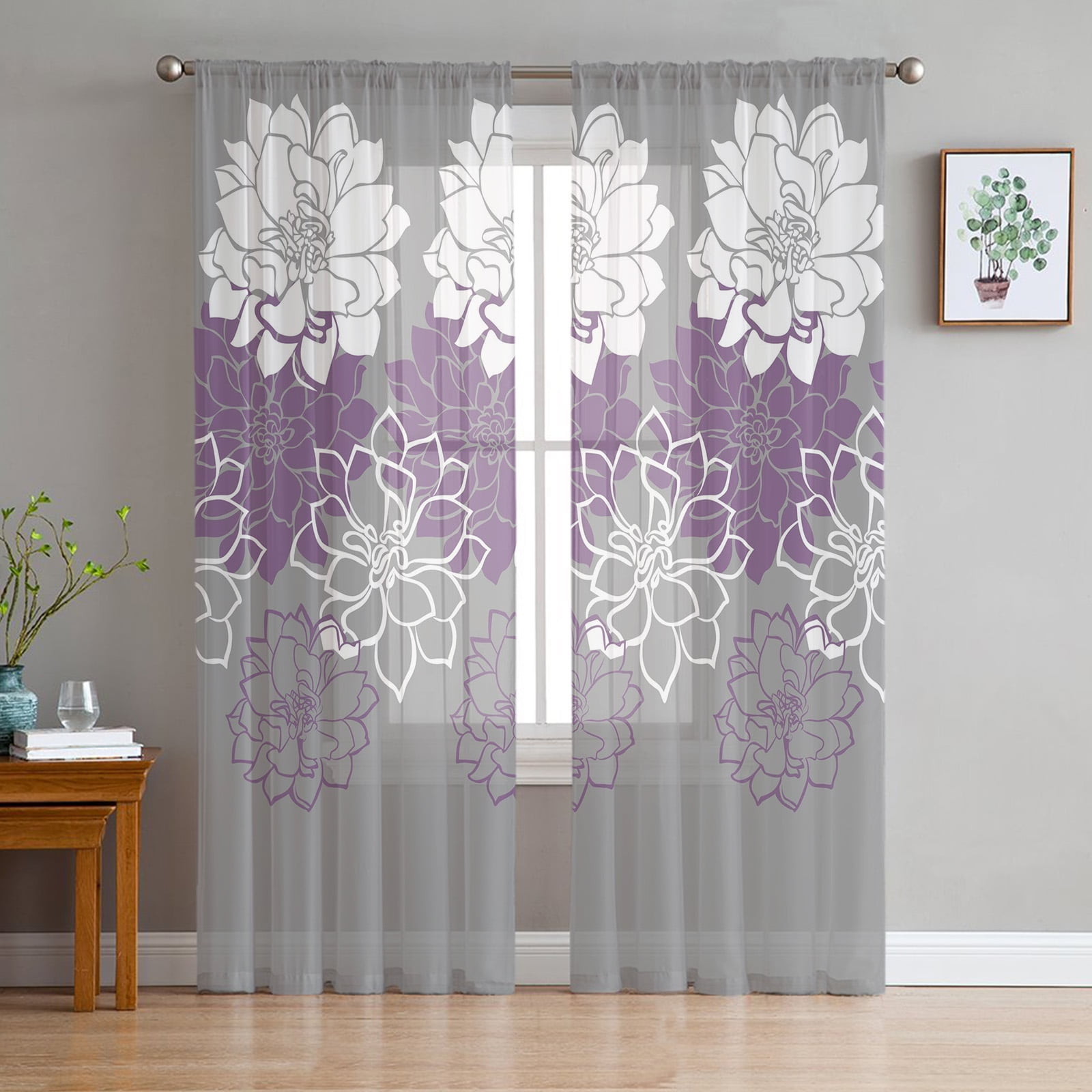 Colorful Flower Vector Sheer Curtains for Living Room Tulle Curtain for ...
