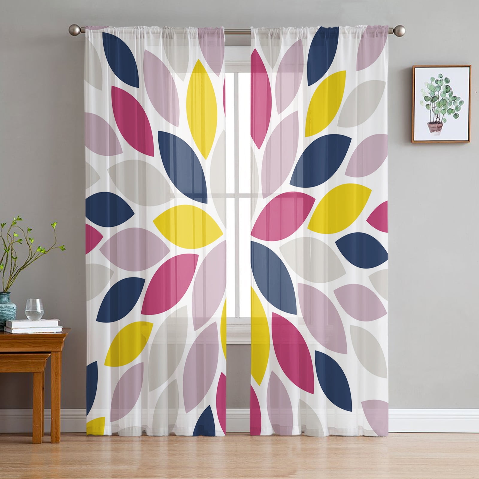 Colorful Flower Vector Sheer Curtains for Living Room Tulle Curtain for ...