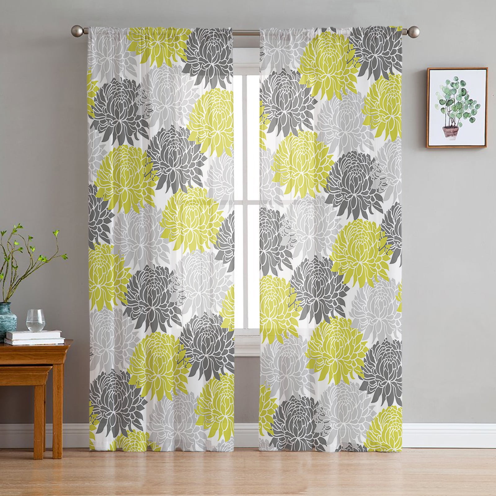 Colorful Flower Vector Sheer Curtains for Living Room Tulle Curtain for ...