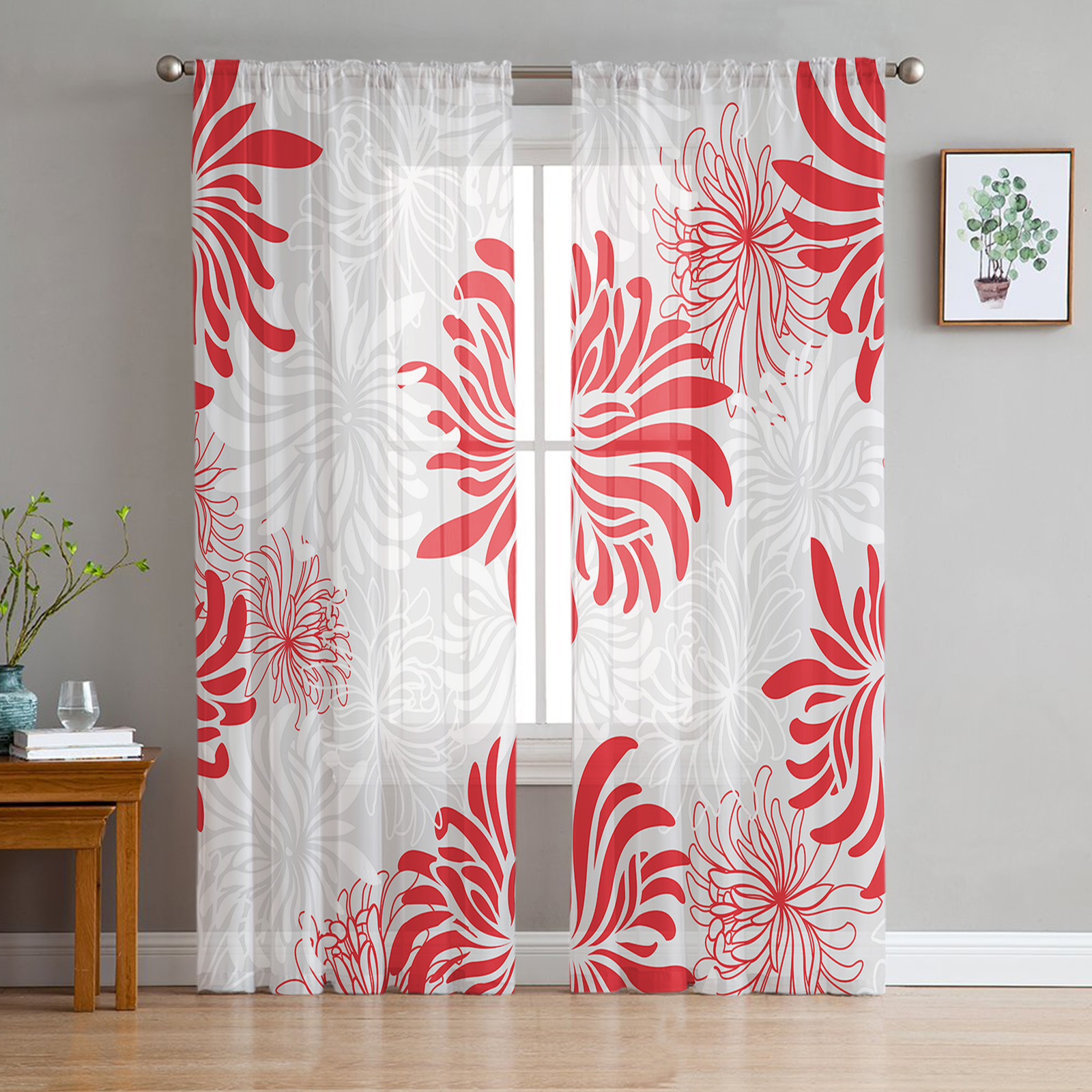 Colorful Flower Vector Sheer Curtains for Living Room Tulle Curtain for ...