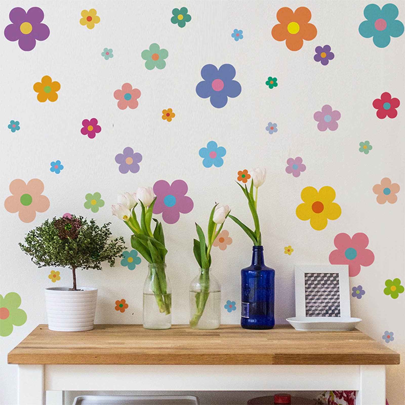 Colorful Flower Wall Stickers | 9PCS Large PVC Decals for Kids Bedroom ...