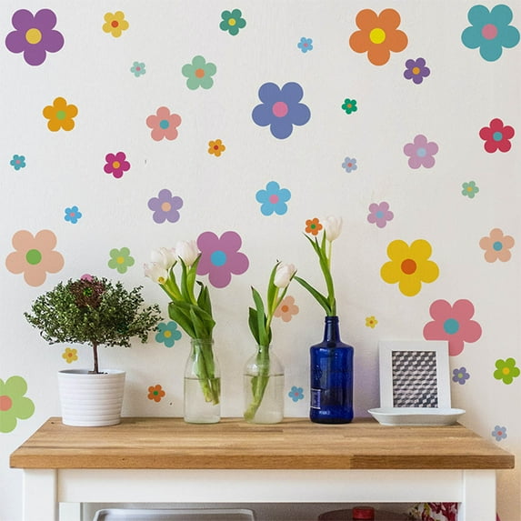 Colorful Flower Wall Stickers | 9PCS Large PVC Decals for Kids Bedroom ...