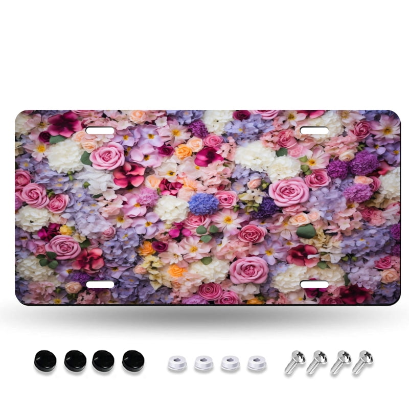 Colorful Flower Wall with Various Blooms License Plate Frame ...