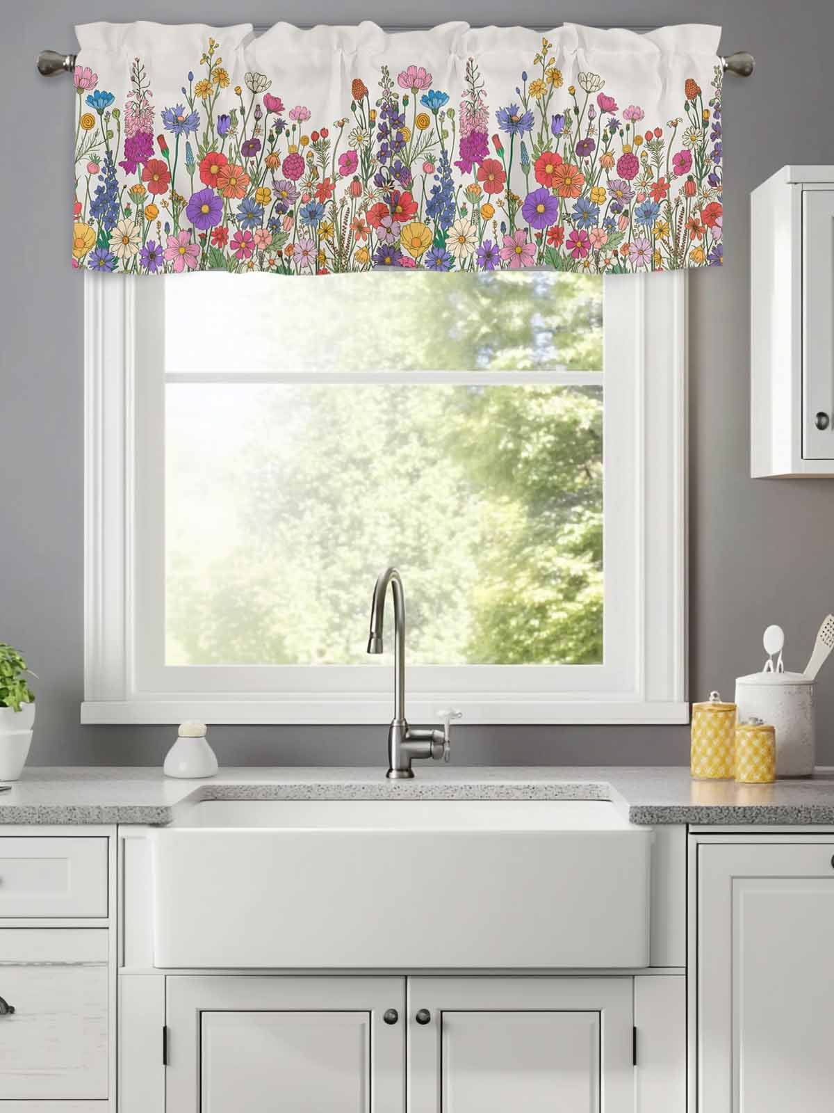 Colorful Flower Wildflower Watercolor Valances for Windows,Kitchen ...