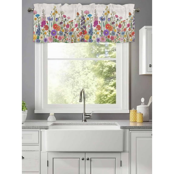 Colorful Flower Wildflower Watercolor Valances for Windows,Kitchen ...