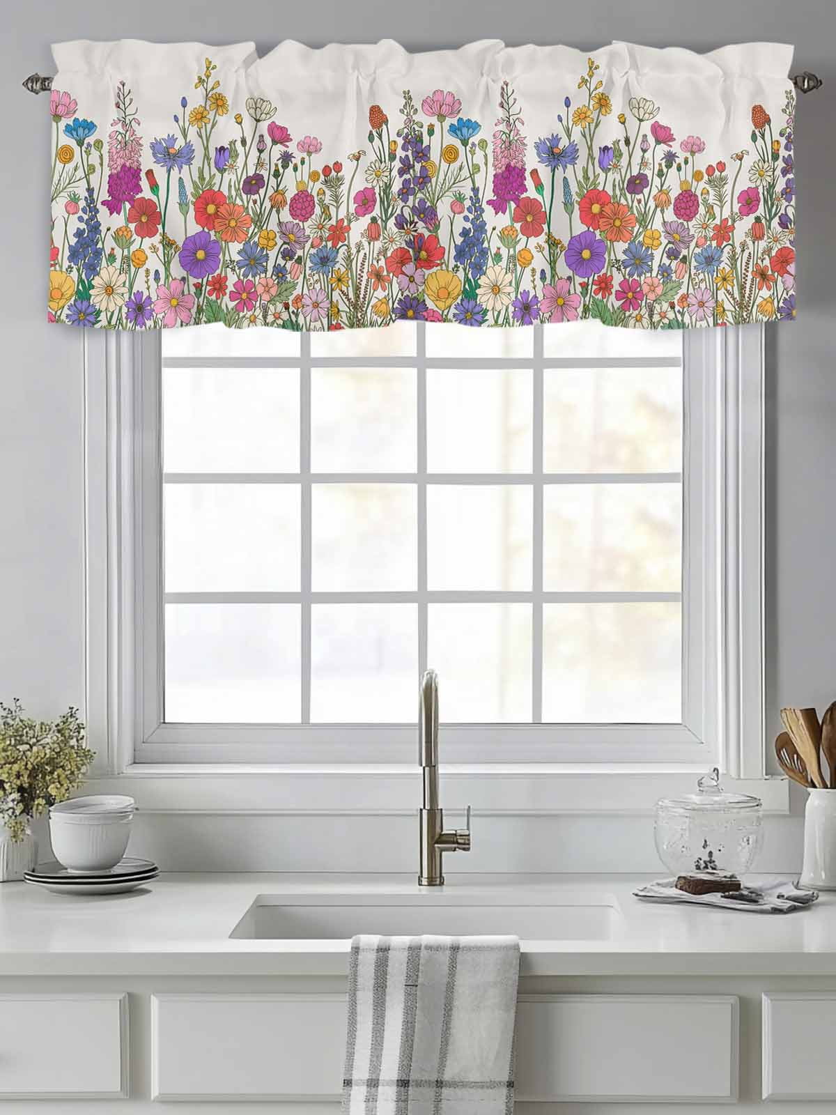 Colorful Flower Wildflower Watercolor Valances for Windows,Kitchen ...