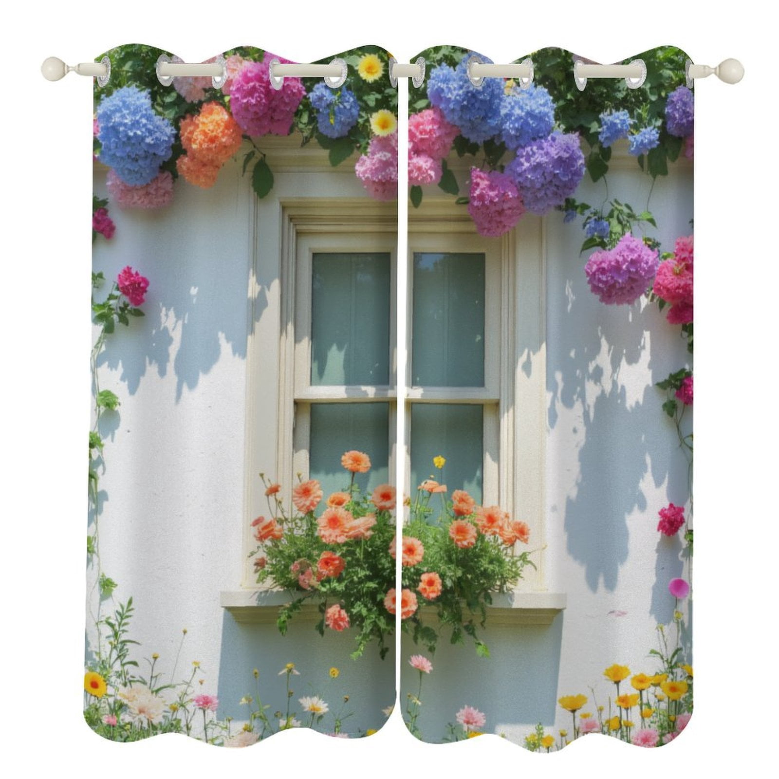 Colorful Flower Window Box 2 Panels Curtains for Bedroom Living Room ...