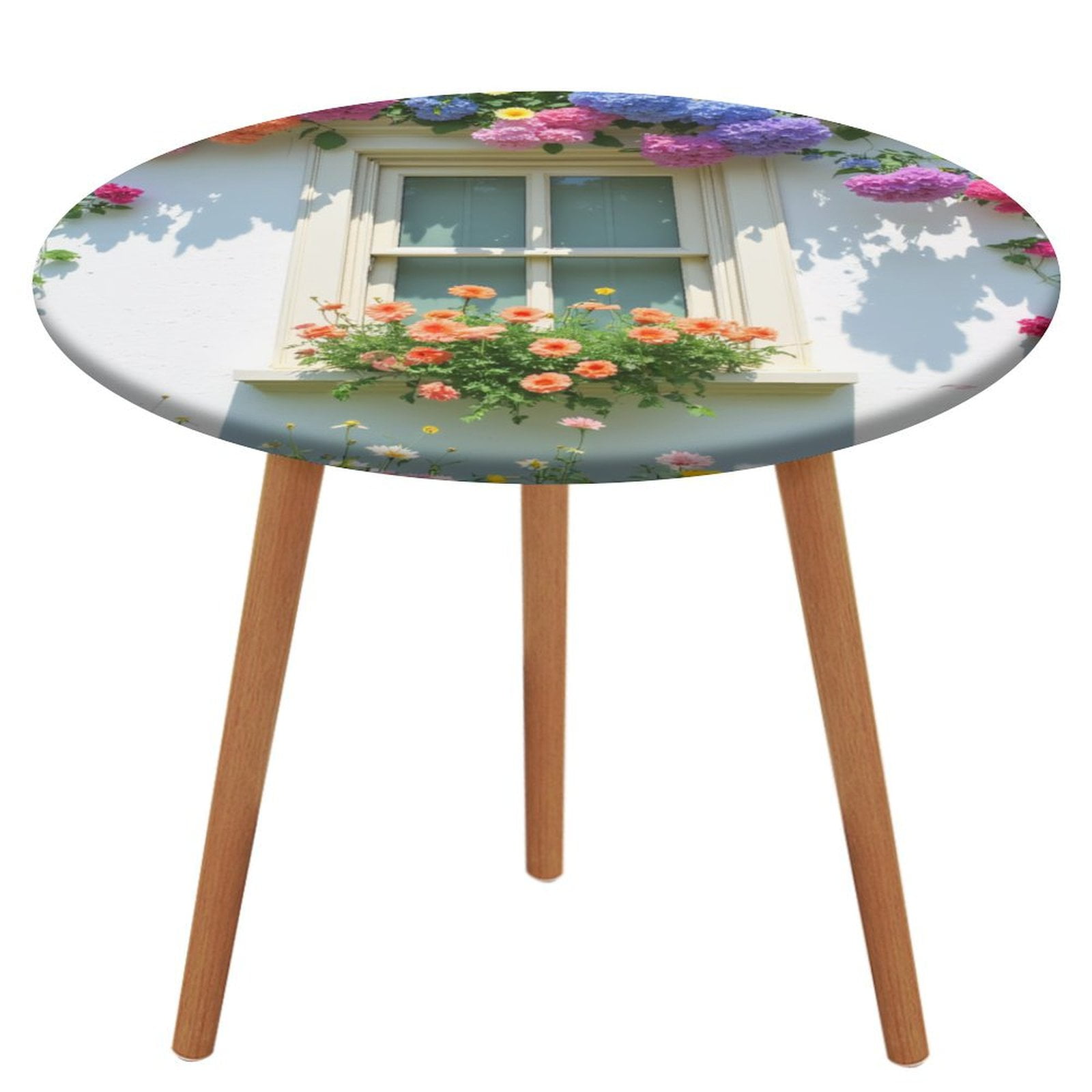 Colorful Flower Window Box Tablecloth Round Elastic Fitted Waterproof ...