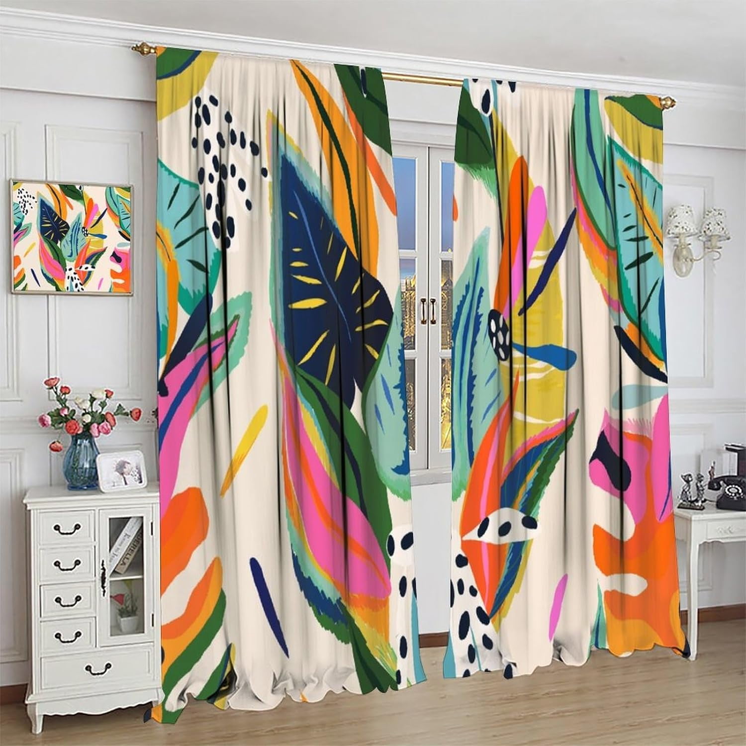 Colorful Flower Window Curtains Abstract Bright Flower Blossom ...